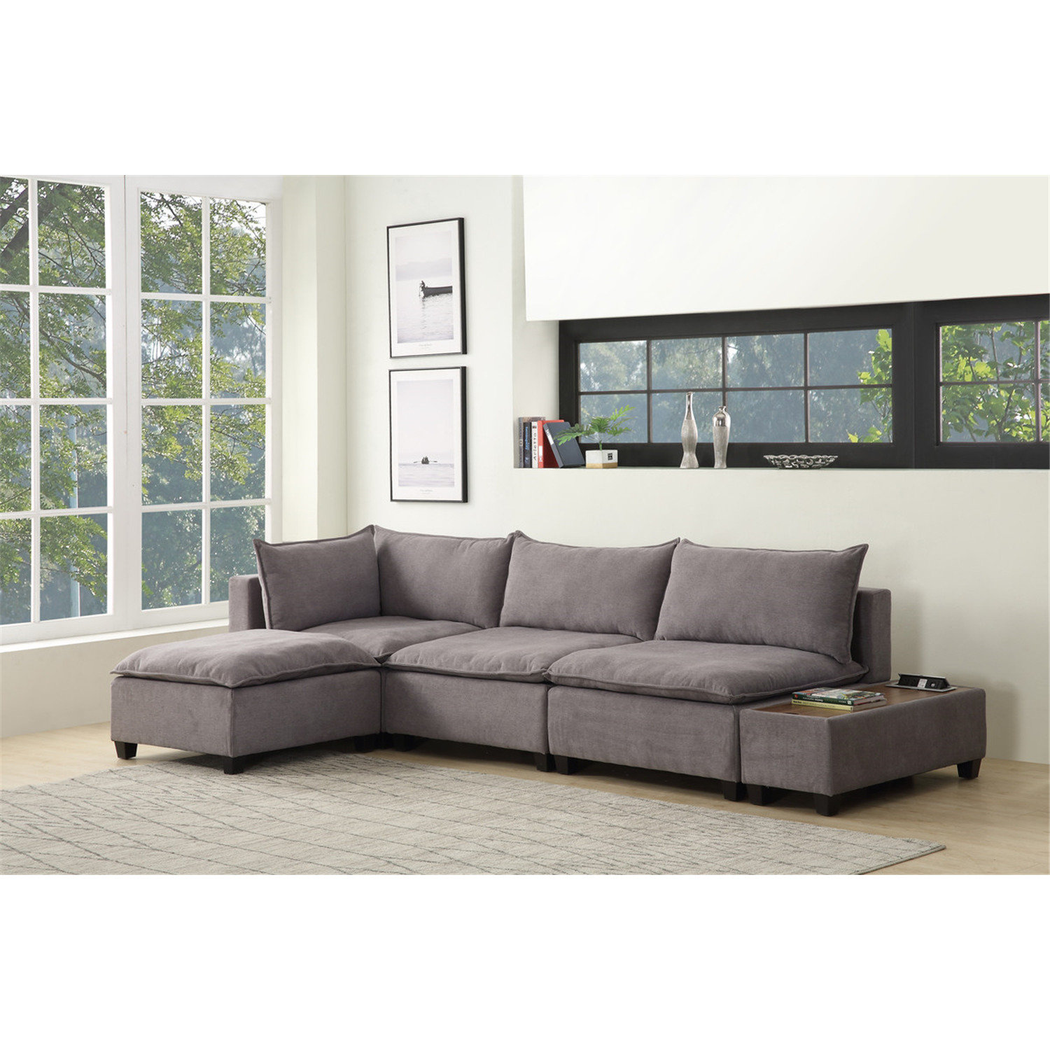 Latitude Run® Light Grey 5 Piece Modular Sectional Sofa Ottoman with ...
