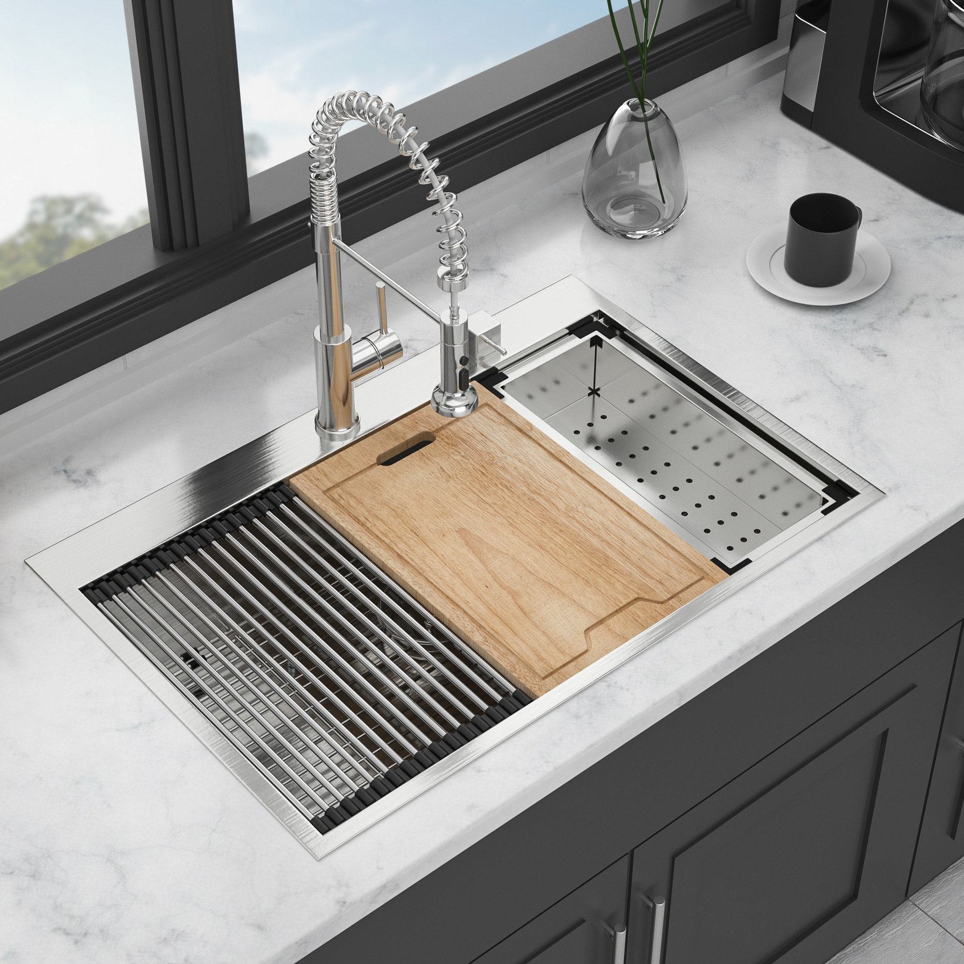 Crafted Palm 33-Inch Drop In Kitchen Sink, 16 Gauge T304 Stainless ...