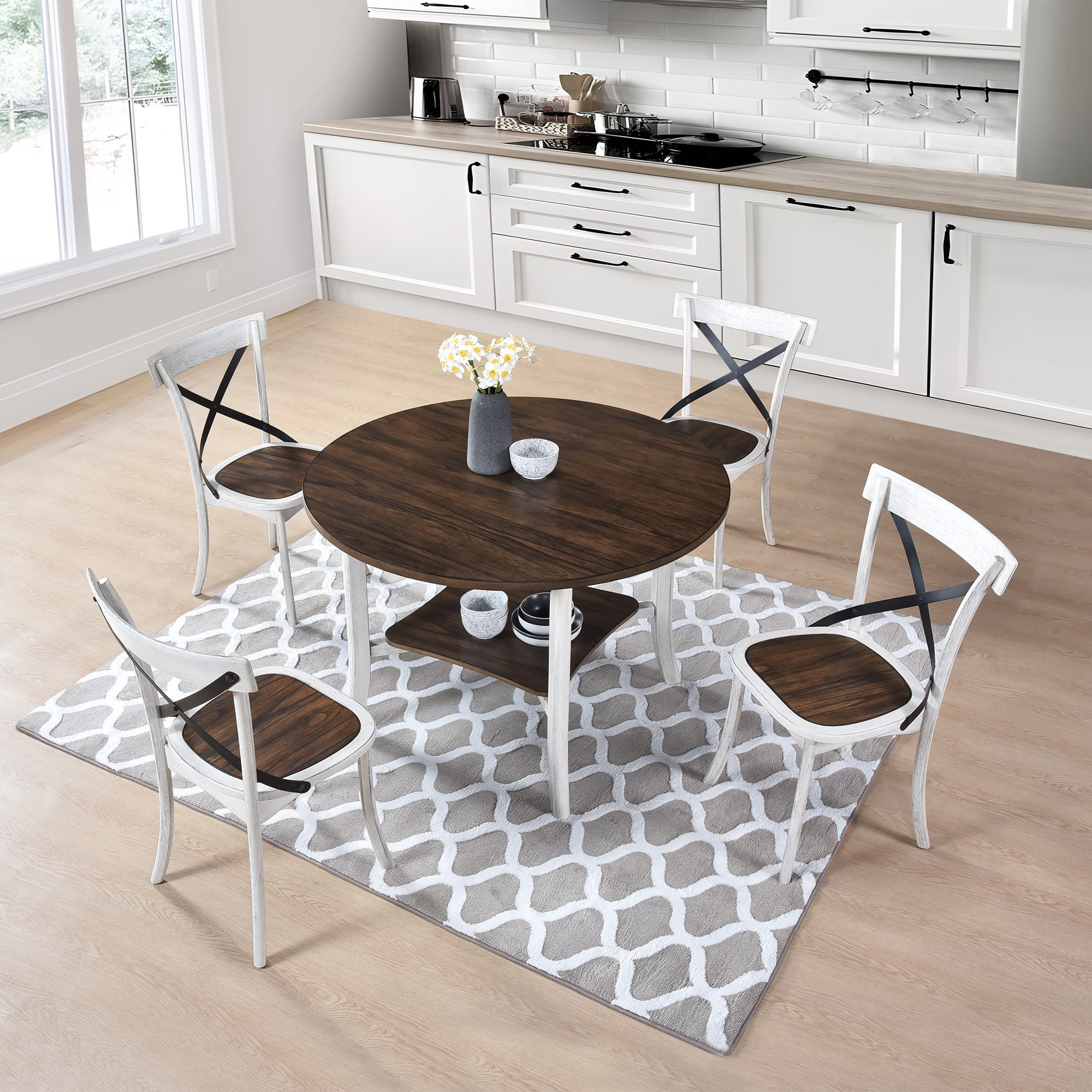 Rosalind Wheeler Modern round dining table set with 4 chairs by ...