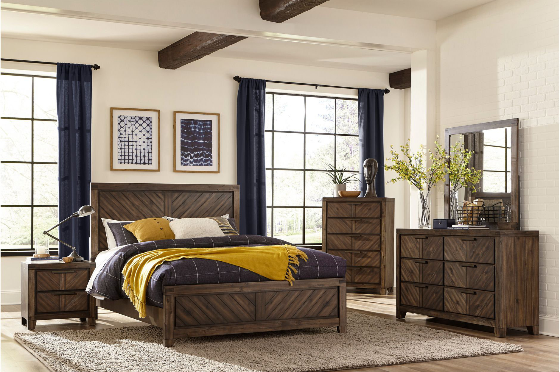 Loon Peak® Jaryl Maryse Rustic-Cherry Acacia Veneer Panel Bedroom Set 6 ...