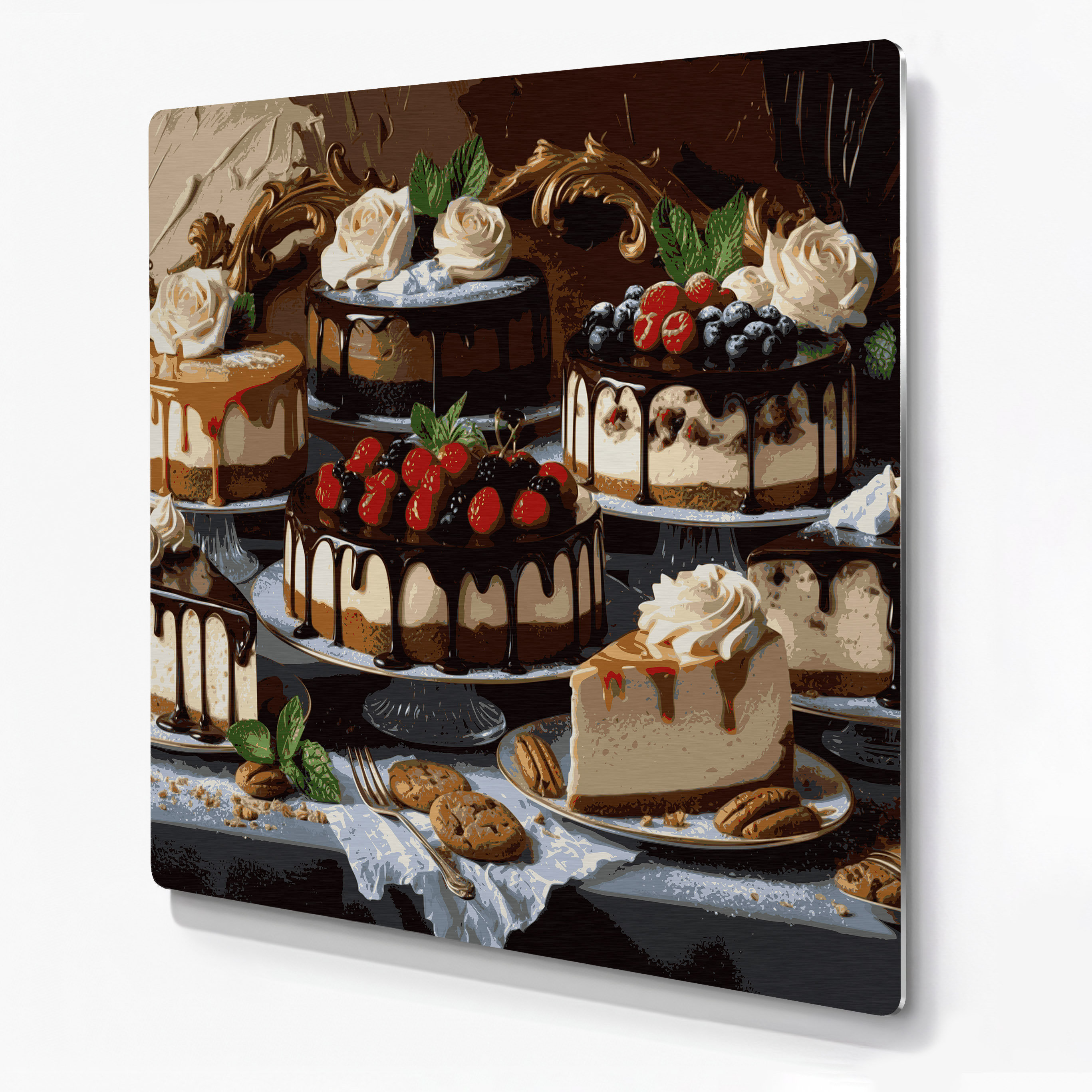 Orren Ellis Desserts Cheesecake Black Metal Wall Art | Wayfair