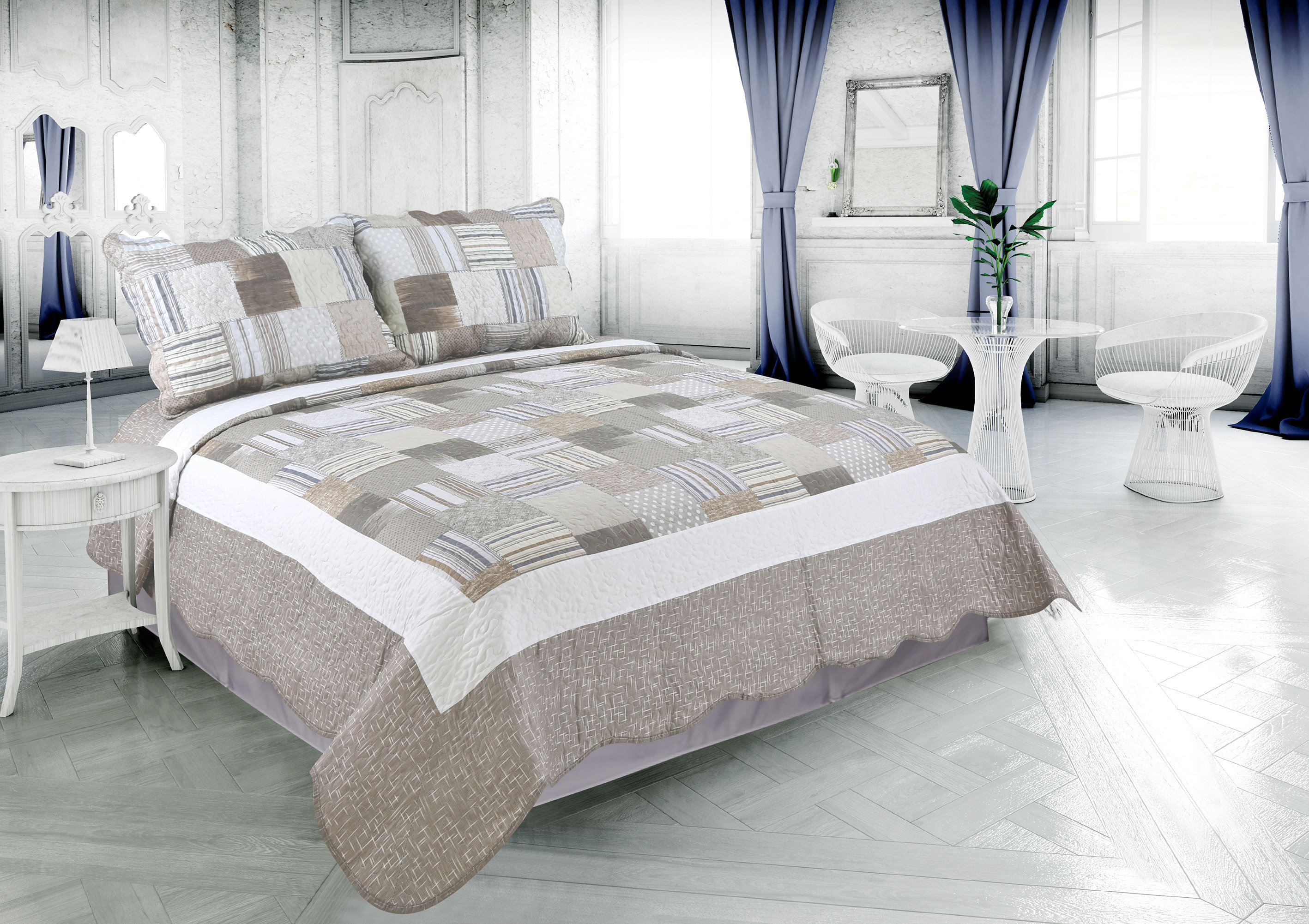 H & A Collection Taupe Cotton Blend Reversible Traditional Quilt Set ...