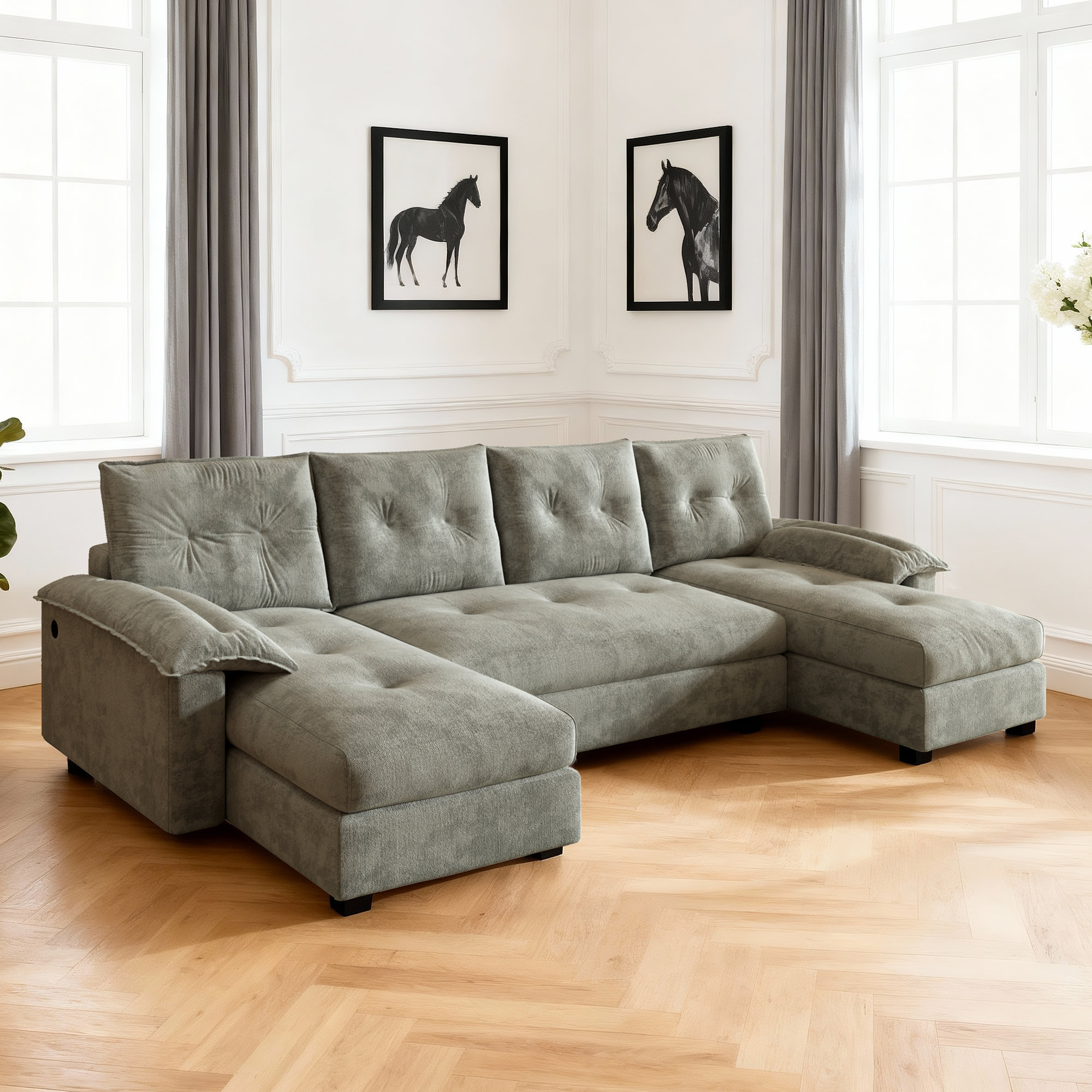 Latitude Run® 104.7" Convertible Modular Sectional Sofa Bed 3-Piece ...