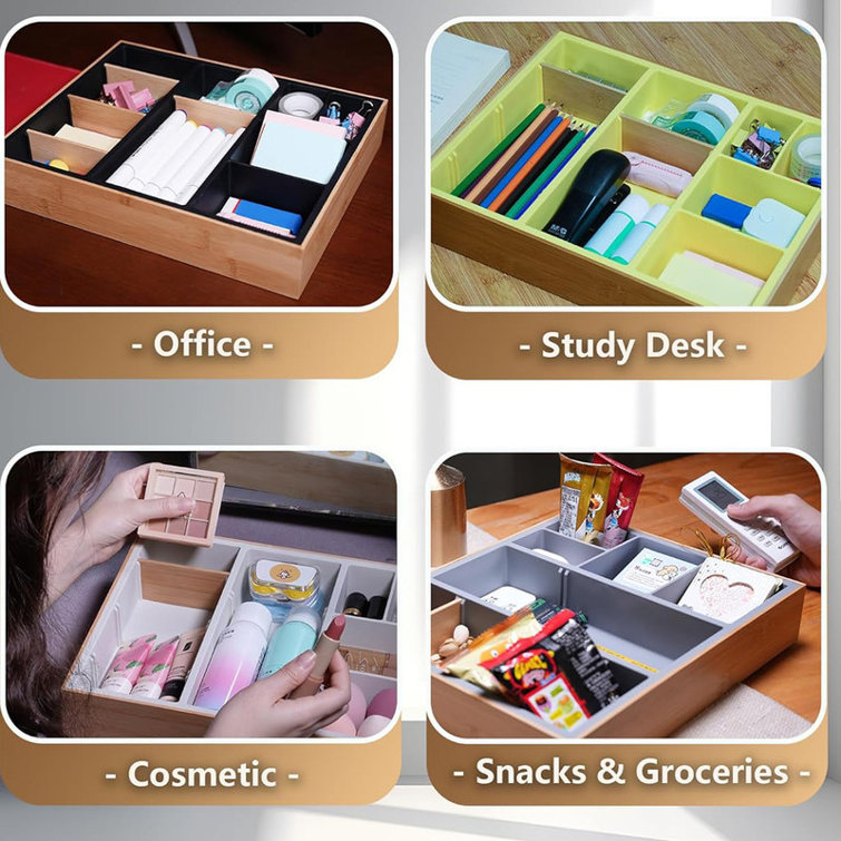 Latitude Run® Bamboo Desk Drawer Organizer Tray,Sturdy Junk Drawer ...