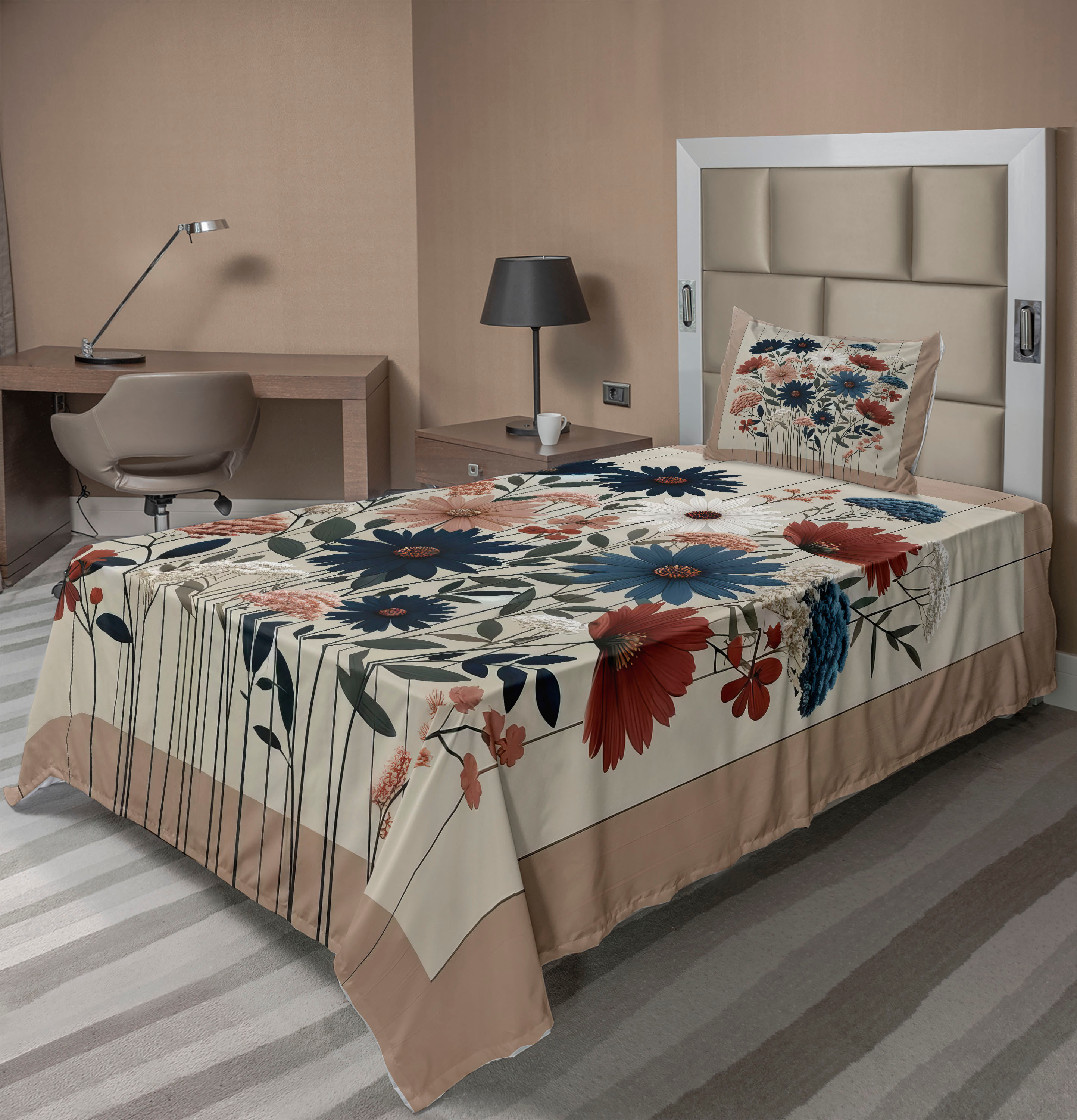 Ambesonne Rustic Sheet Set Modern Botanical Wild Floral Warm Taupe Dark ...