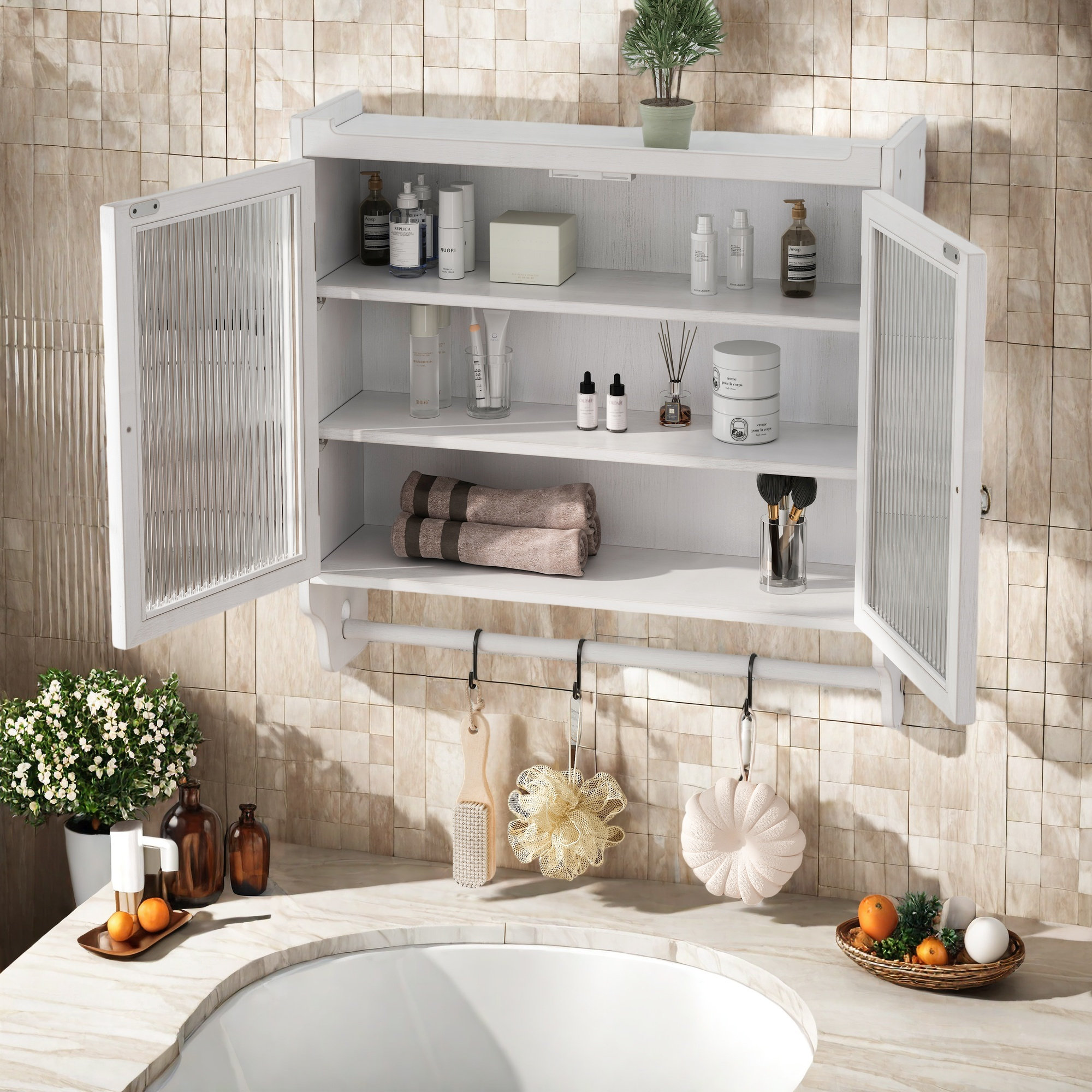 Breakwater Bay 24.8"Glass Door Vintage Double Door Wall Cabinet With ...