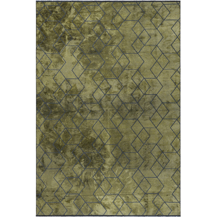 Woven Concepts Abstract Machine Woven, Hand Finished Cotton Olive Green ...