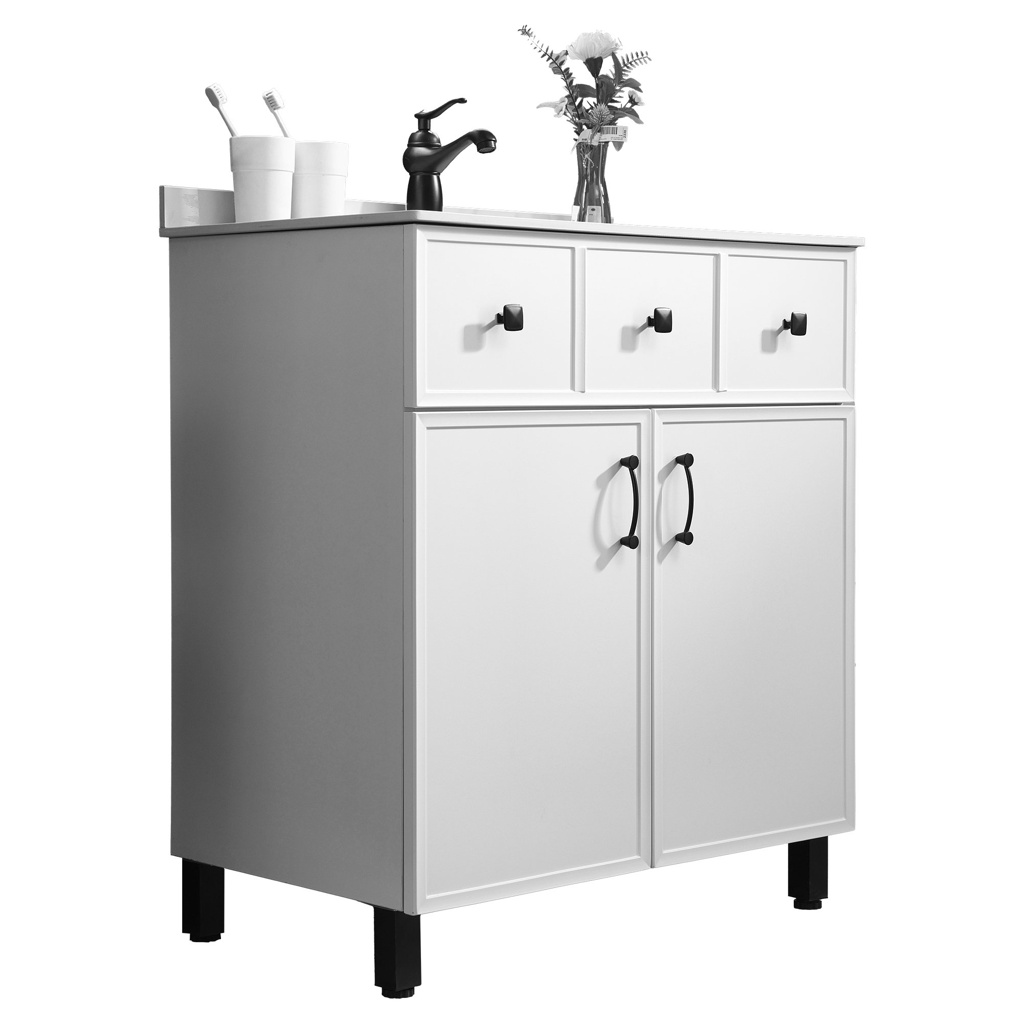 Wrought Studio™ Luxury Led Bathroom Vanity with Cabinet Round Mirror ...