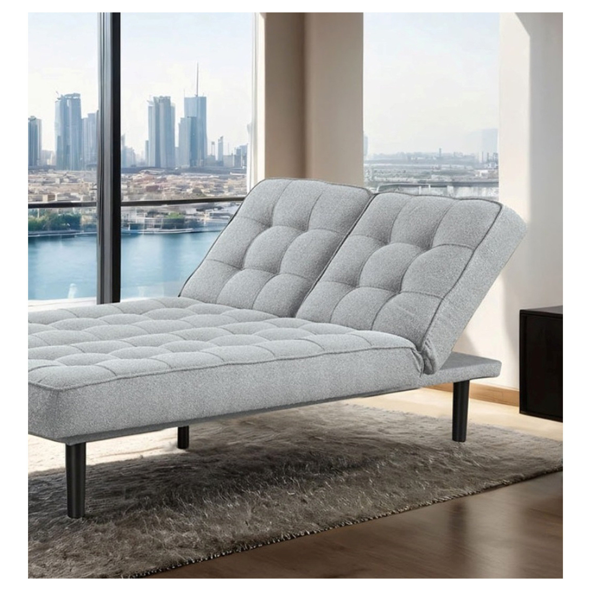 Latitude Run® Light Grey Futon Sofa Biscuit Tufting Seat Back 1pc Sofa ...