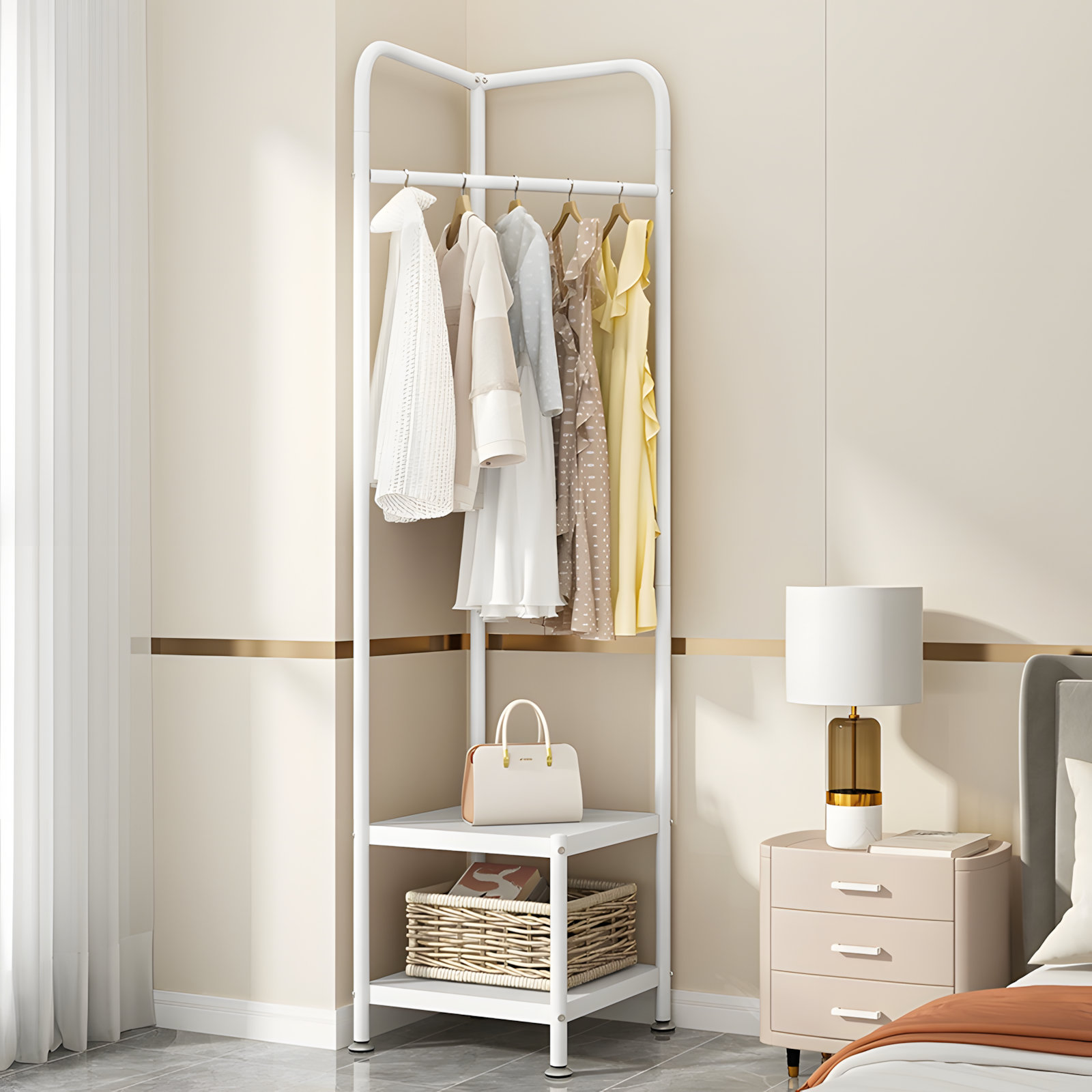 Rebrilliant Corner Clothes Rack Stand, Freestanding Garment Hanger For ...