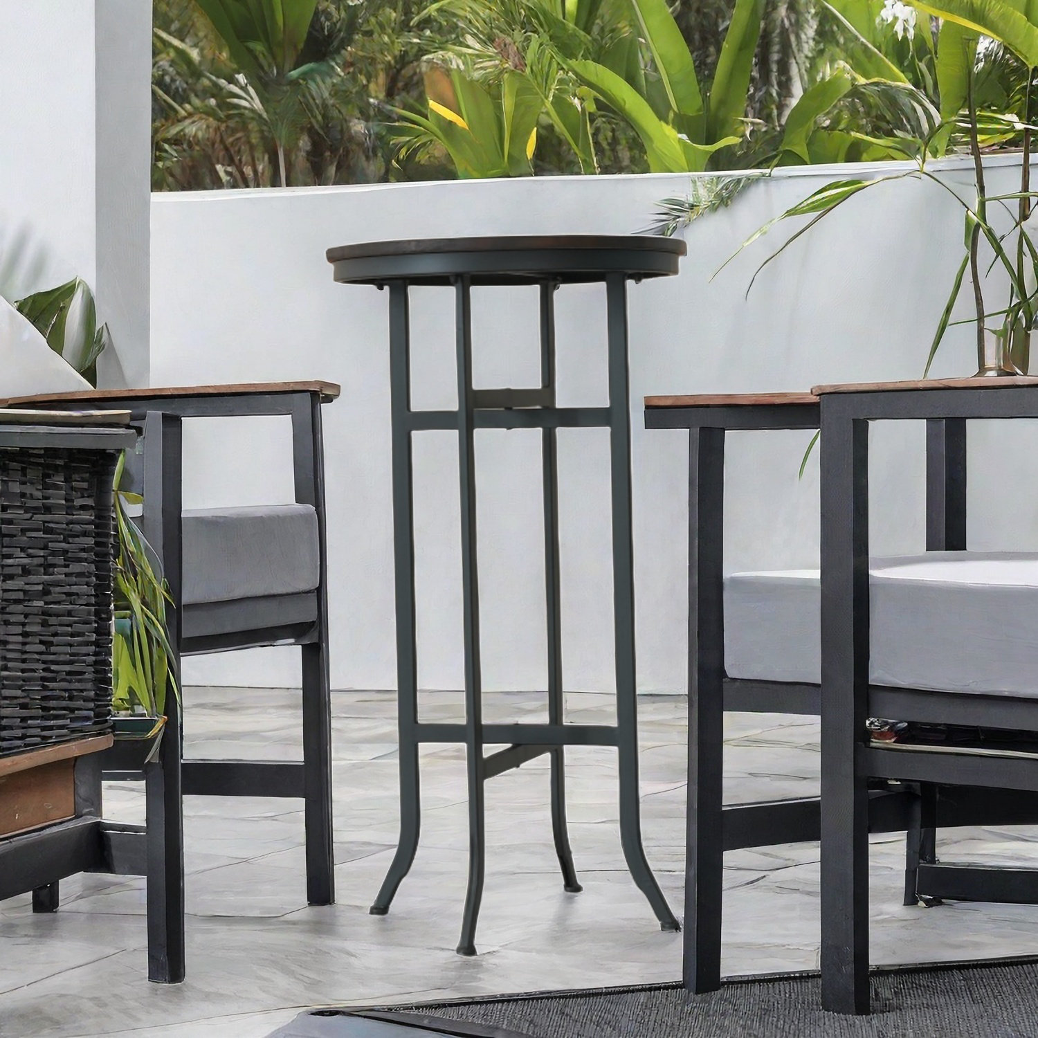 17 Stories Patio Bar Height Table, 41.7" Round Outdoor Pub Table,Garden ...