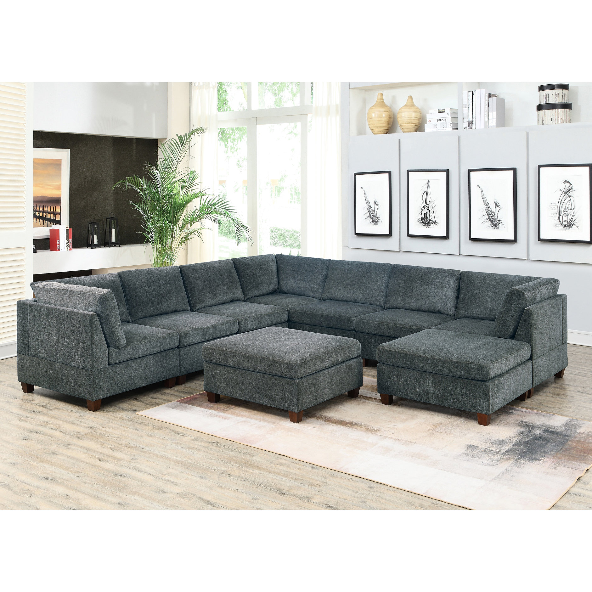 Latitude Run® Ultra Soft Chenille Modular 9Pc Sectional For Living Room ...