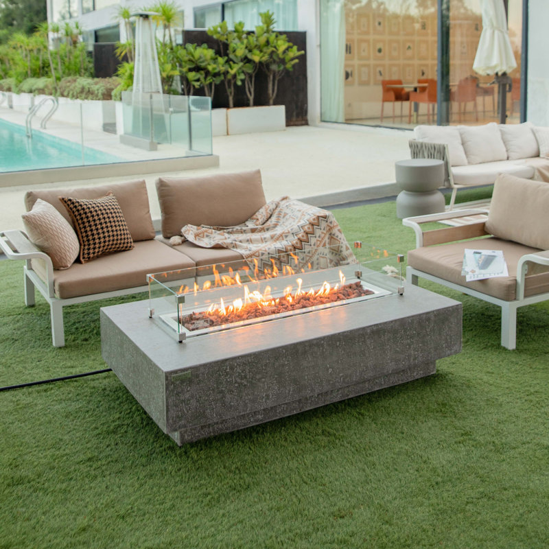 Elementi Envelor Fire Pit 14'' H X 56'' W Includes Windscreen, Lid, and ...