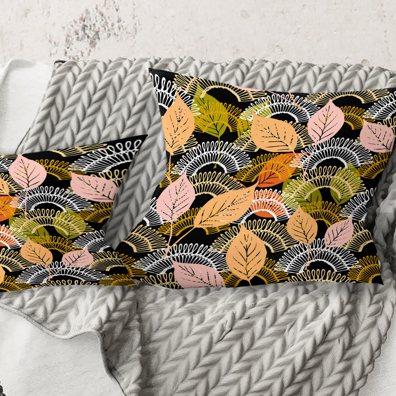 Design Art Autumn leaves lace textured pattern - Mid-Century Modern ...