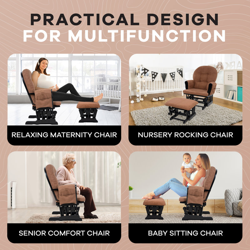 Winston Porter Parkhur Rocking Chair Nursery Glider with Ottoman ...