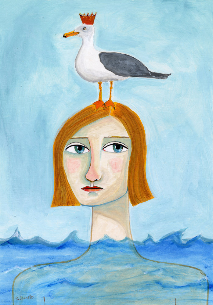 Happy Larry Nude Lady in Ocean with Seagull | Wayfair.co.uk