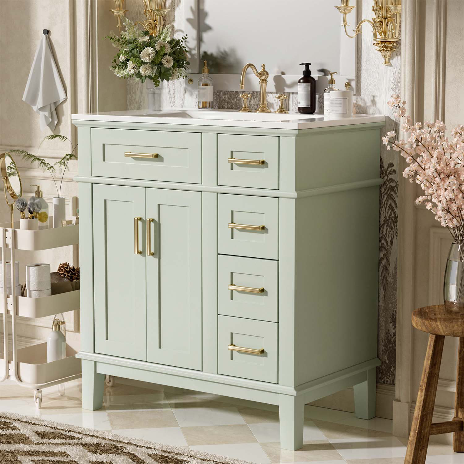 Everly Quinn Chic Bathroom Vanity with Superior Storage and Fine Sink ...