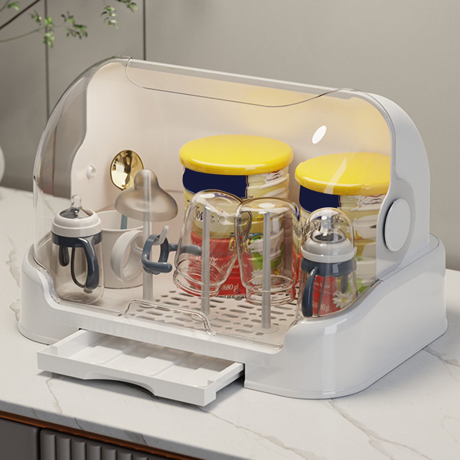 Rebrilliant Baby Bottle Drying Rack with Transparent Lid Large Capacity ...