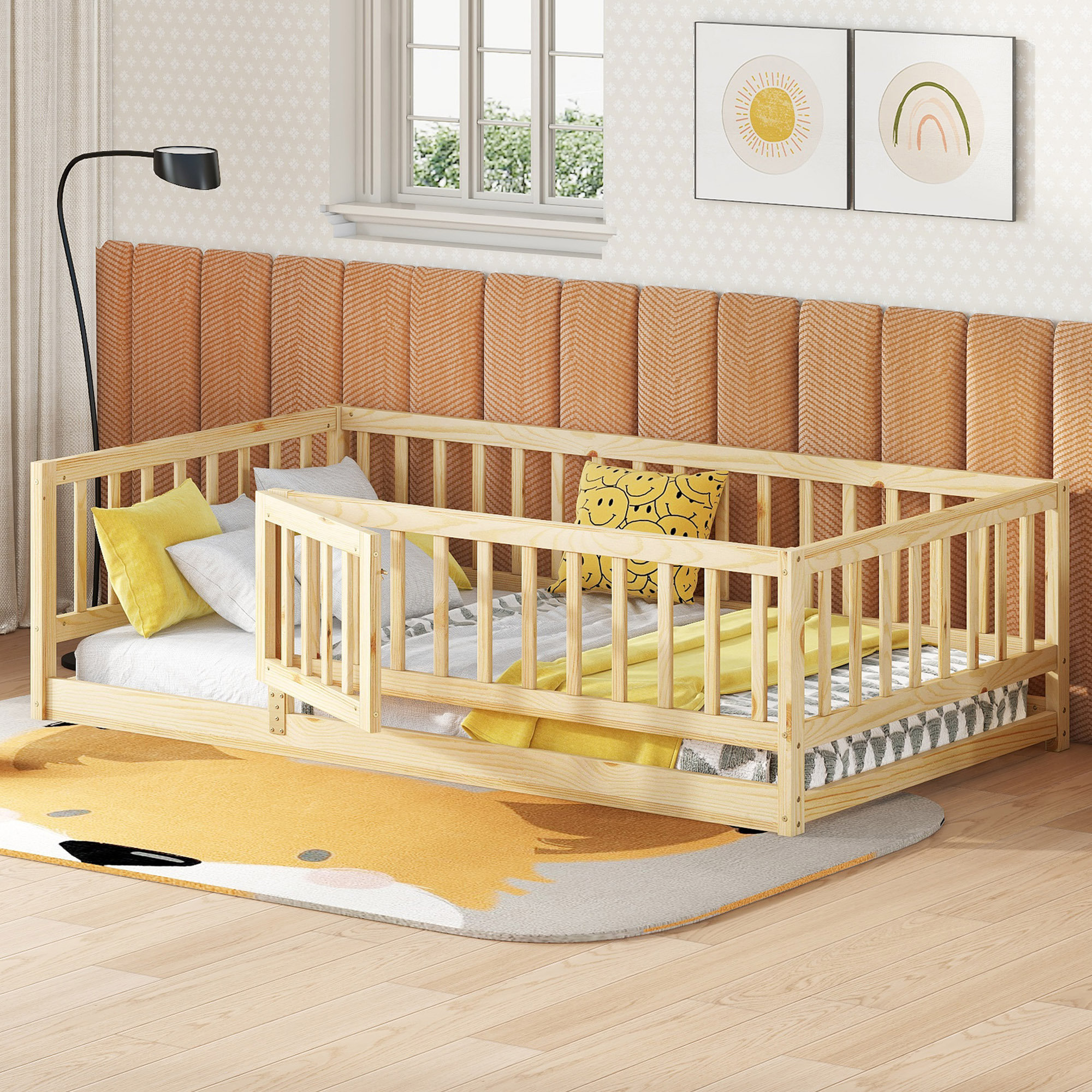 Harriet Bee Full Size Floor Bed, Montessori Floor Bed With Fence And ...