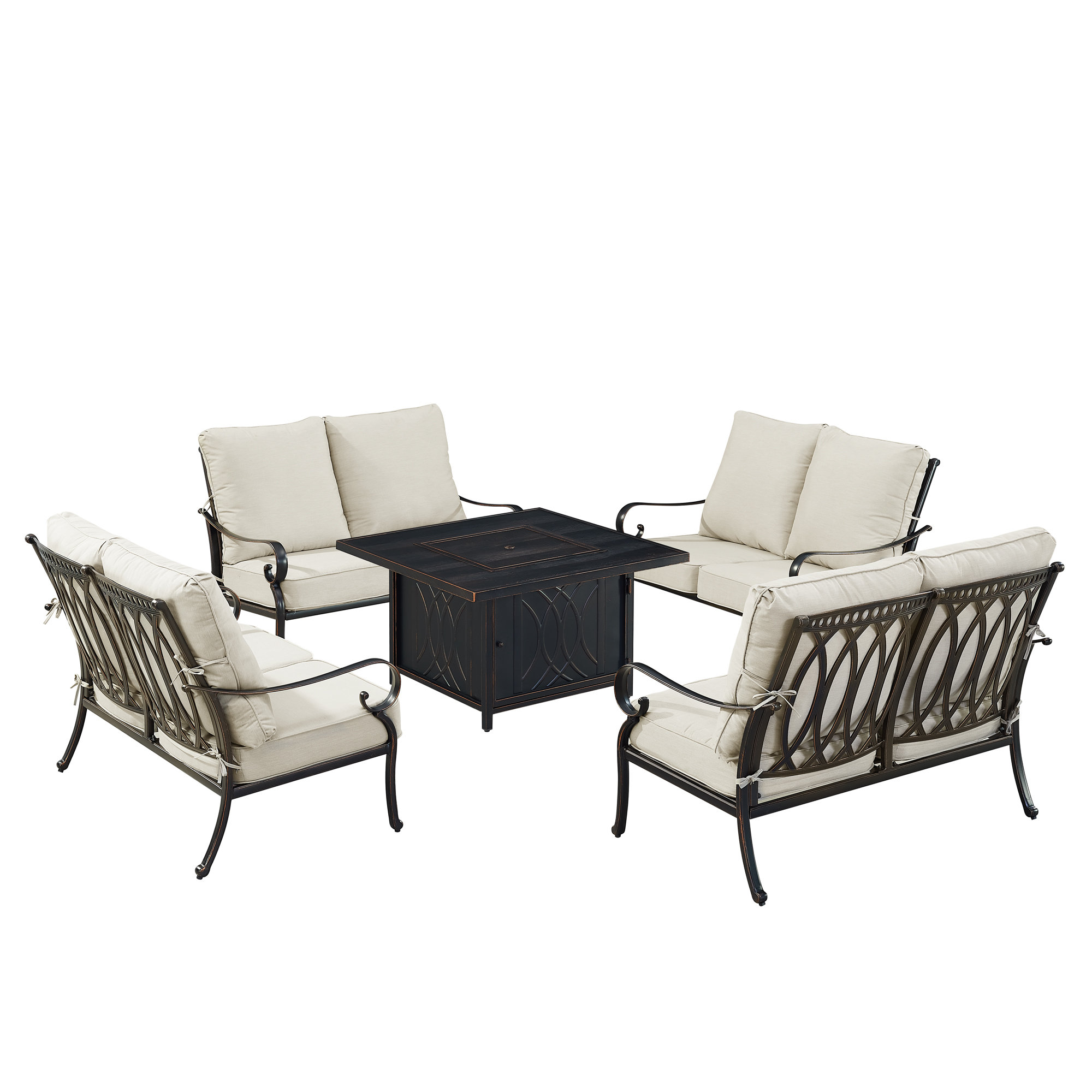 Oakland Living Black Aluminum Fire Table Set with Four Deep Seating ...