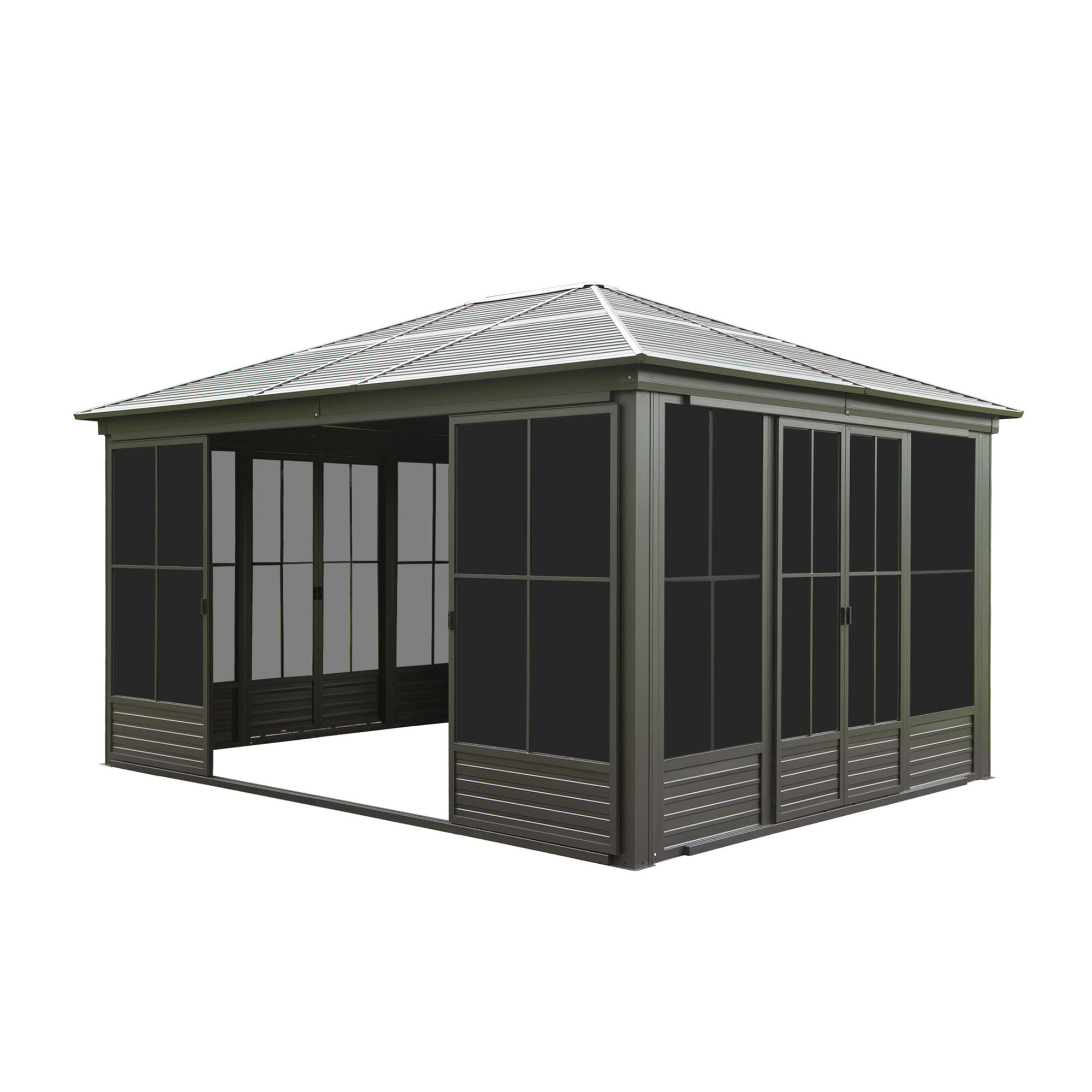 Taroo Clocks 12X14ft Outdoor Sunroom, Galvanized Steel Hardtop Enclose ...