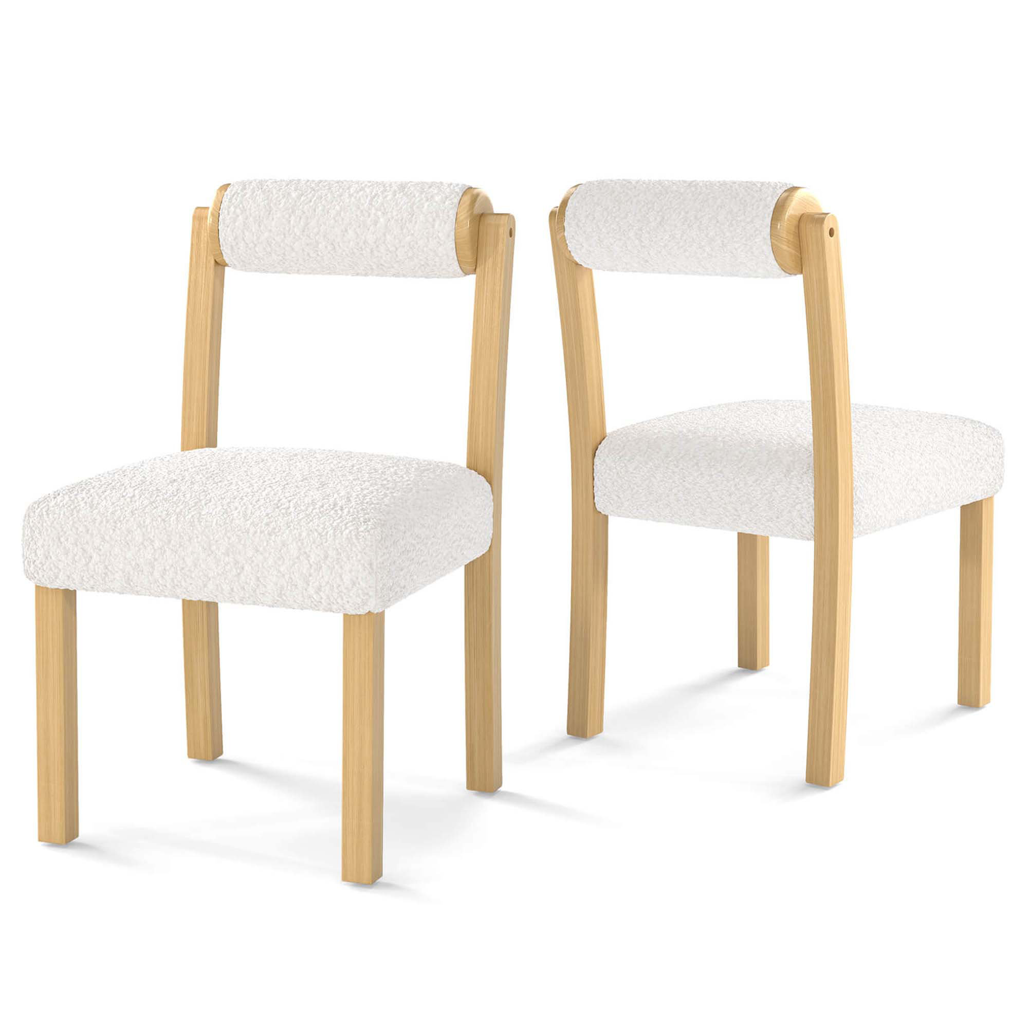 Ebern Designs Wooden Dining Chair Set of 2 Faux Sherpa Upholstered ...