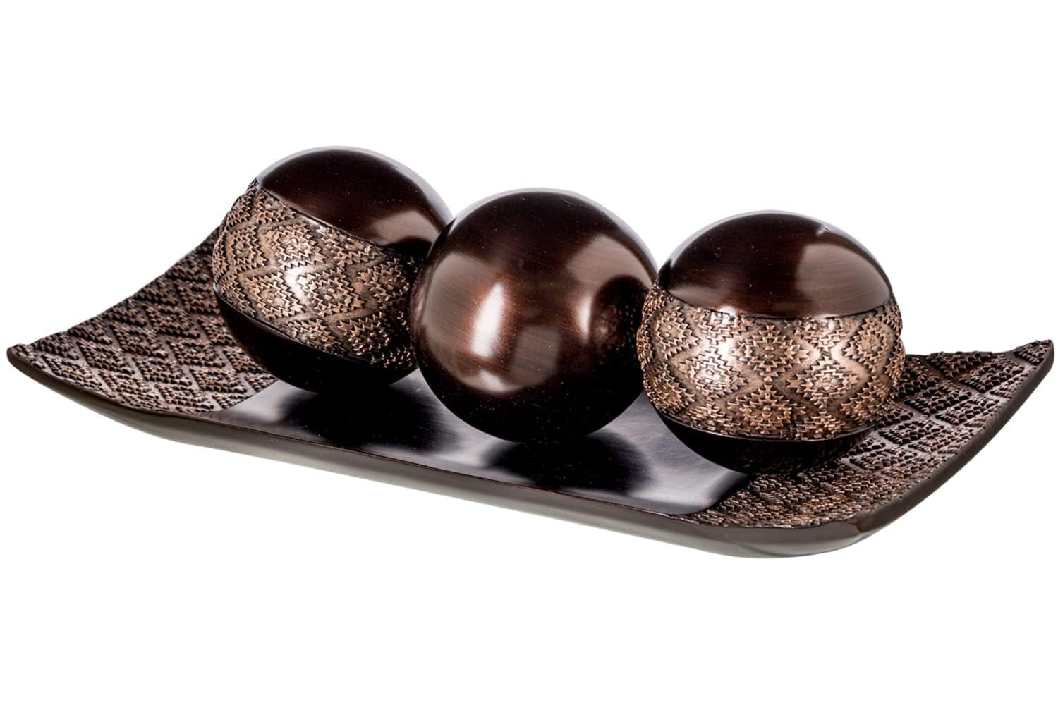 Dakota Fields Brown Decor Tray And Ball Set - Living Room Decor - Entry ...