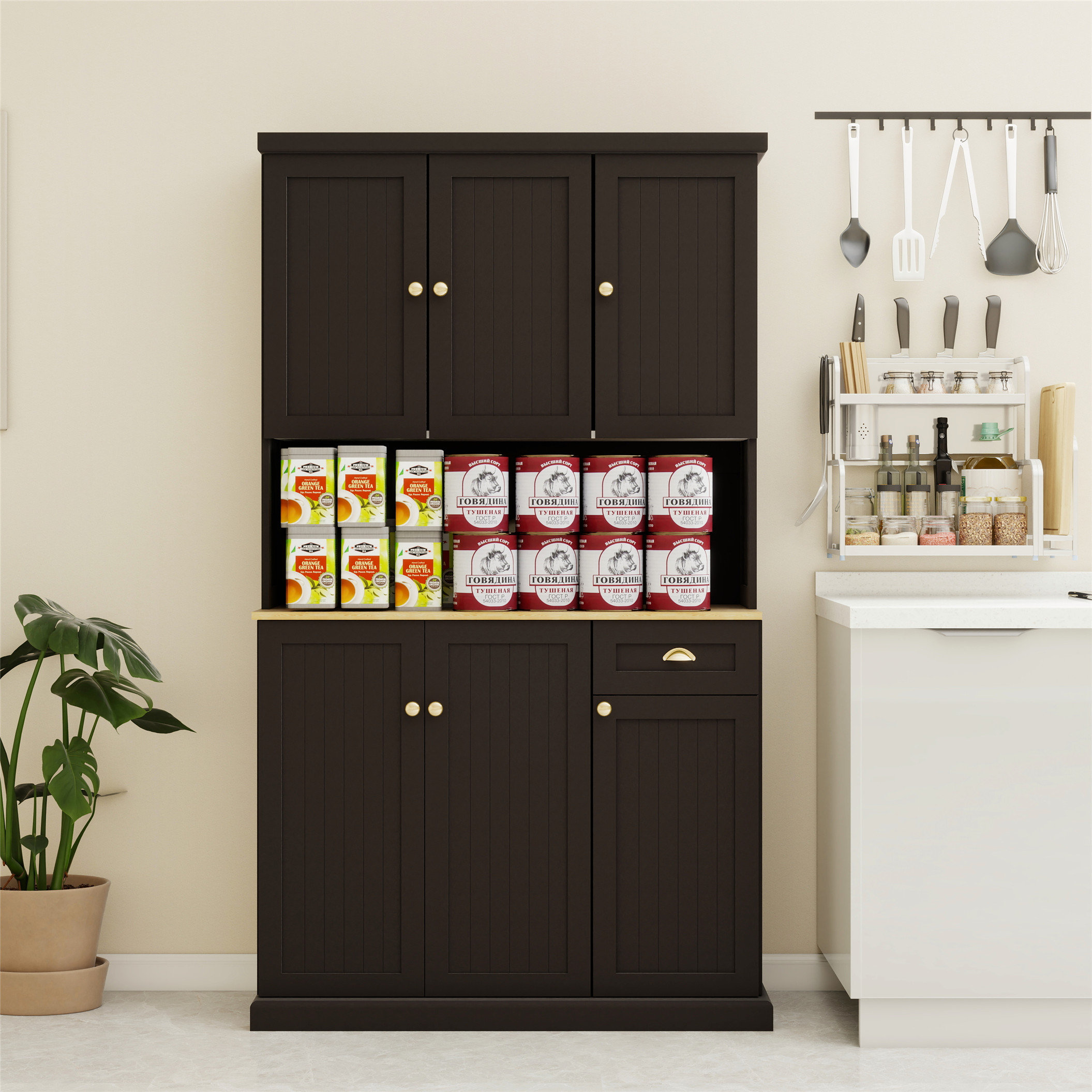 Winston Porter Versatile Kitchen Storage Cabinet with Microwave ...