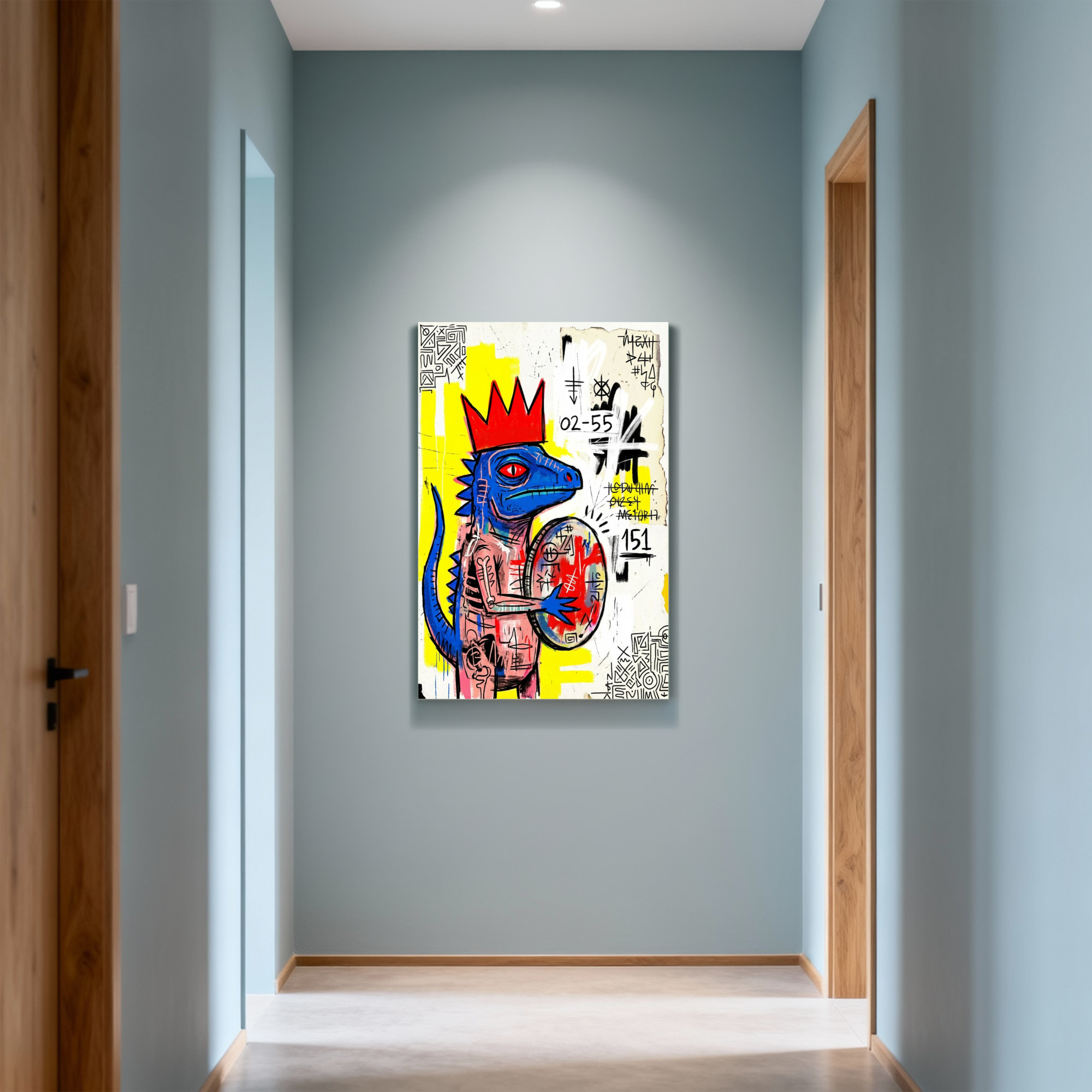 East Urban Home Animals Blue Dinosaur With Crown And Shield | Wayfair