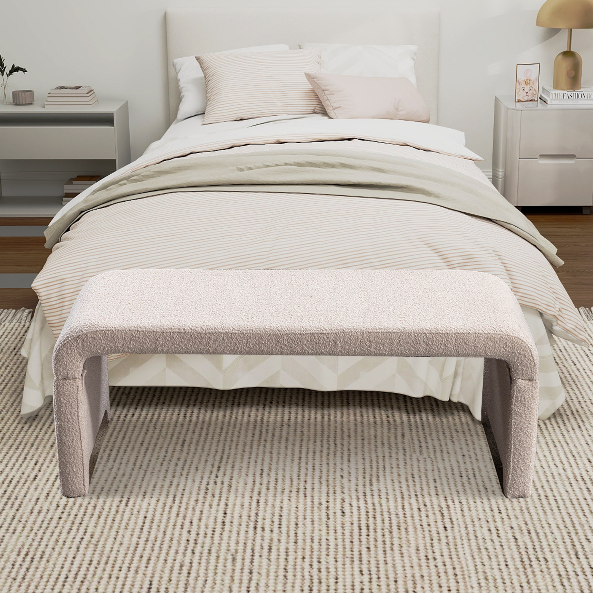 Latitude Run® Modern Upholstered Bench Sherpa Ottoman With Metal Feet ...