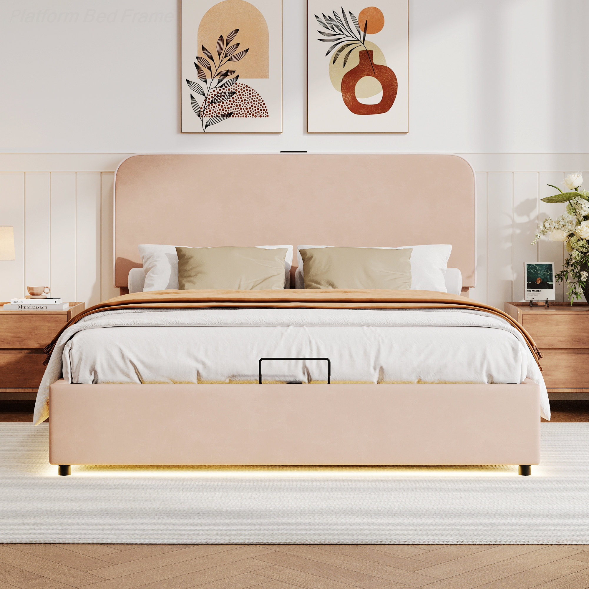 Ivy Bronx Upholstered Platform Hydraulic Storage Bed With RGB LED Light ...