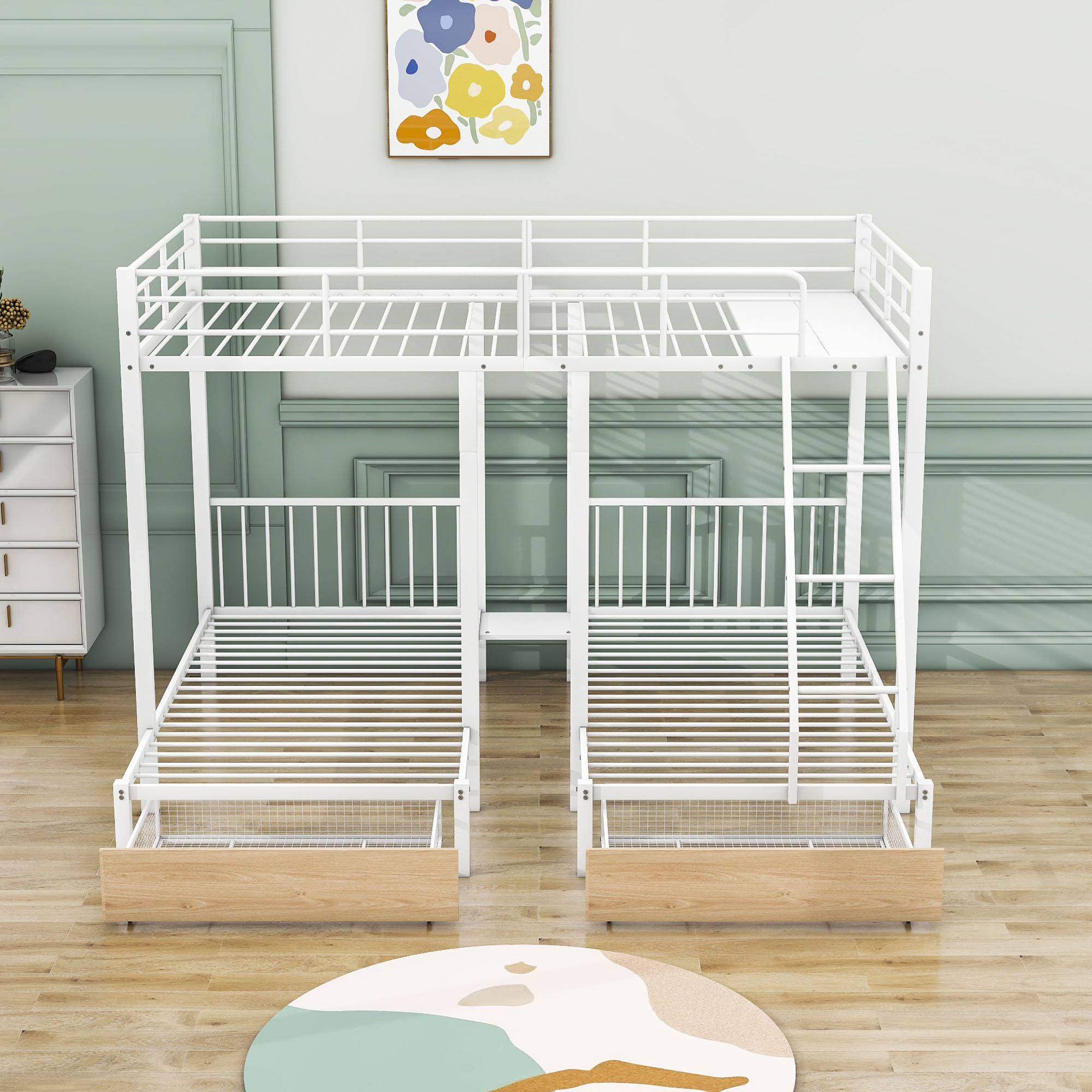 Mason & Marbles Ty Kids Full Over Twin & Twin 2 Drawers Metal L-Shaped ...