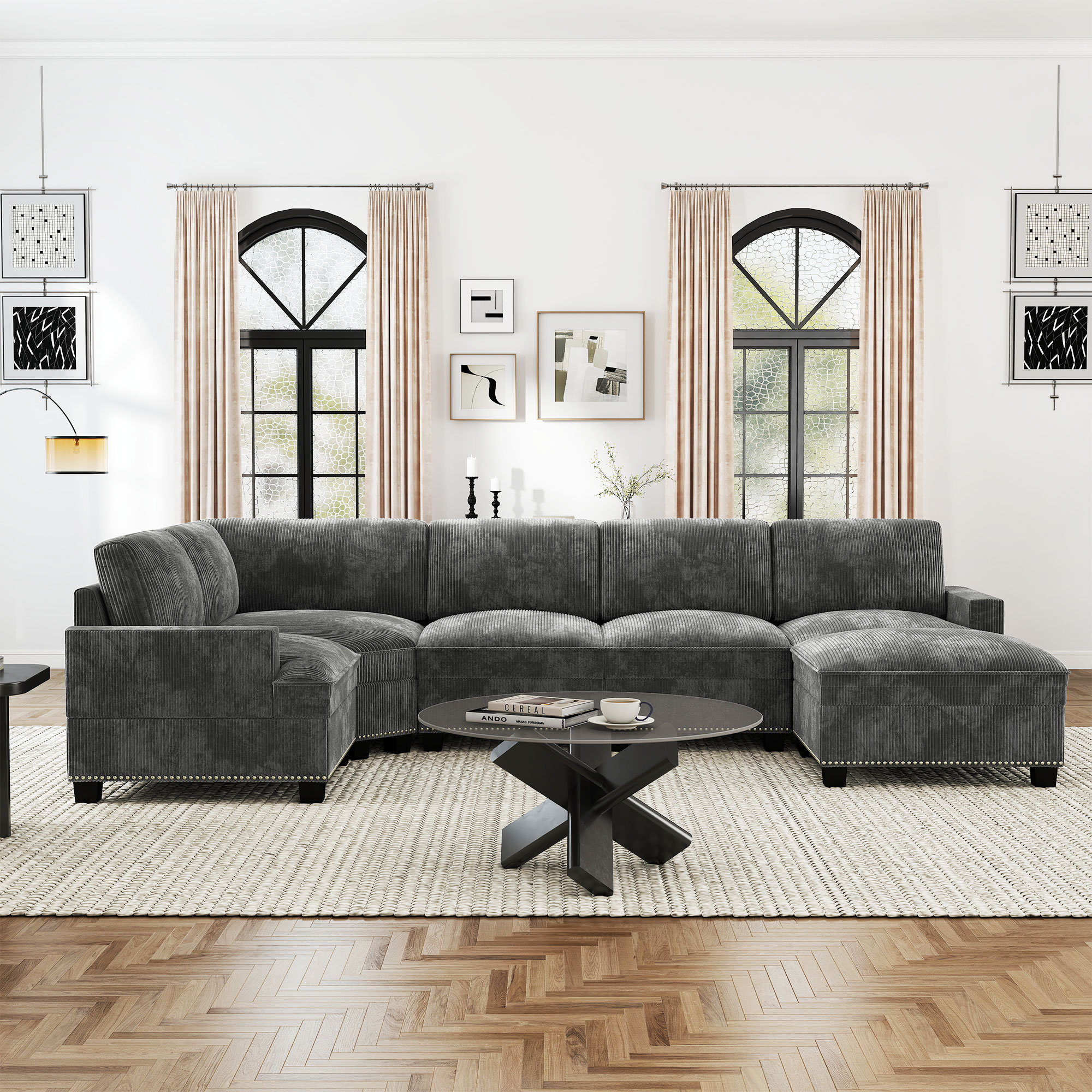 Latitude Run Upholstered Modern Corduroy Modular Sectional Sofa Cloud