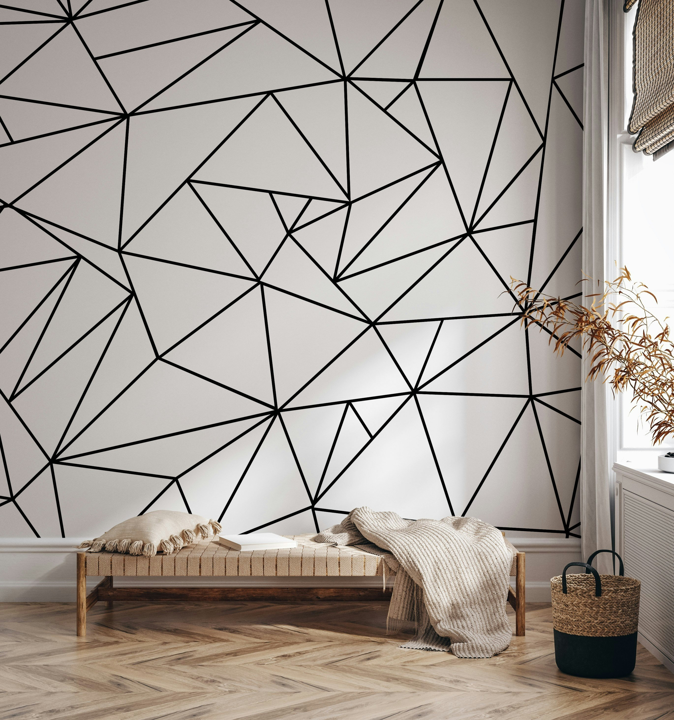 GK Wall Design Abstract Polygonal Black and White Triangles Geometric ...