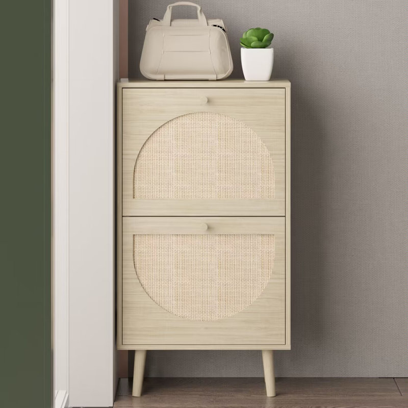 George Oliver Lavenia 2 Flip Drawers Rattan Shoe Cabinet Shoe Storage ...