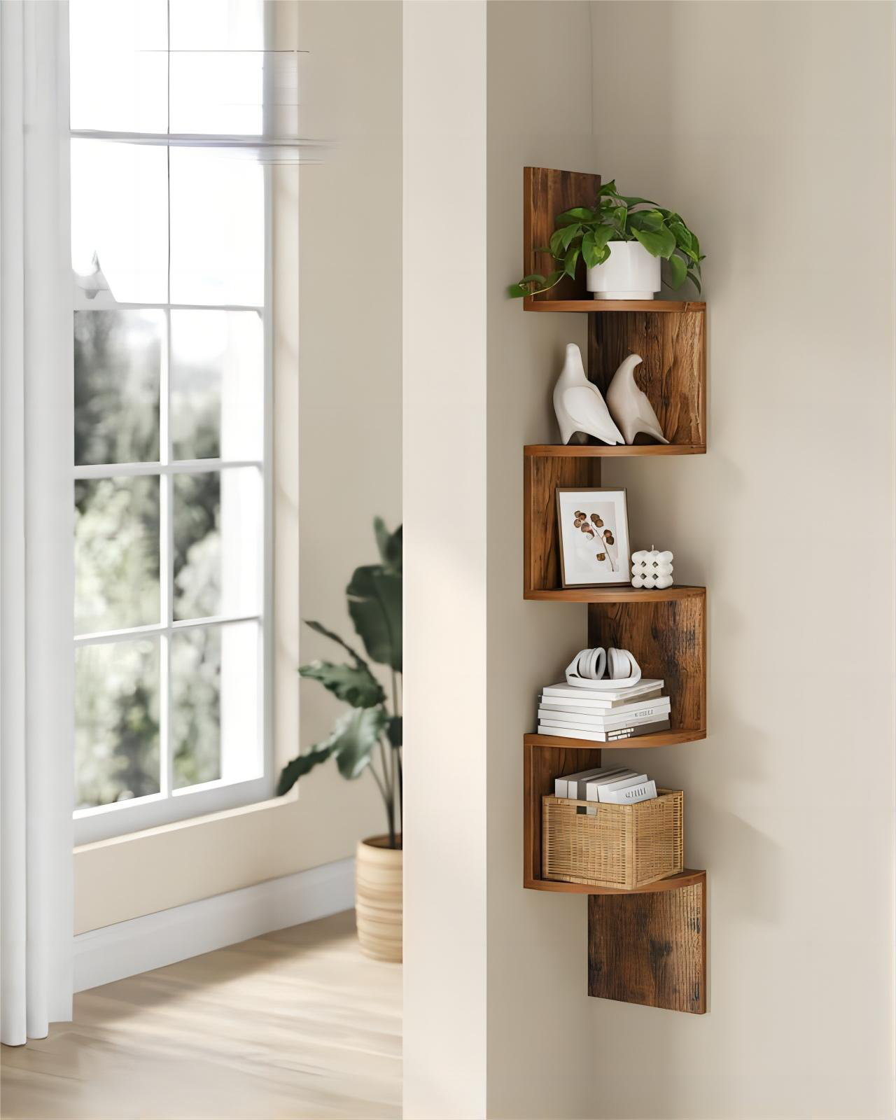Latitude Run® Corner Shelf Wall Mount, 5-Tier Floating Corner Bookshelf ...