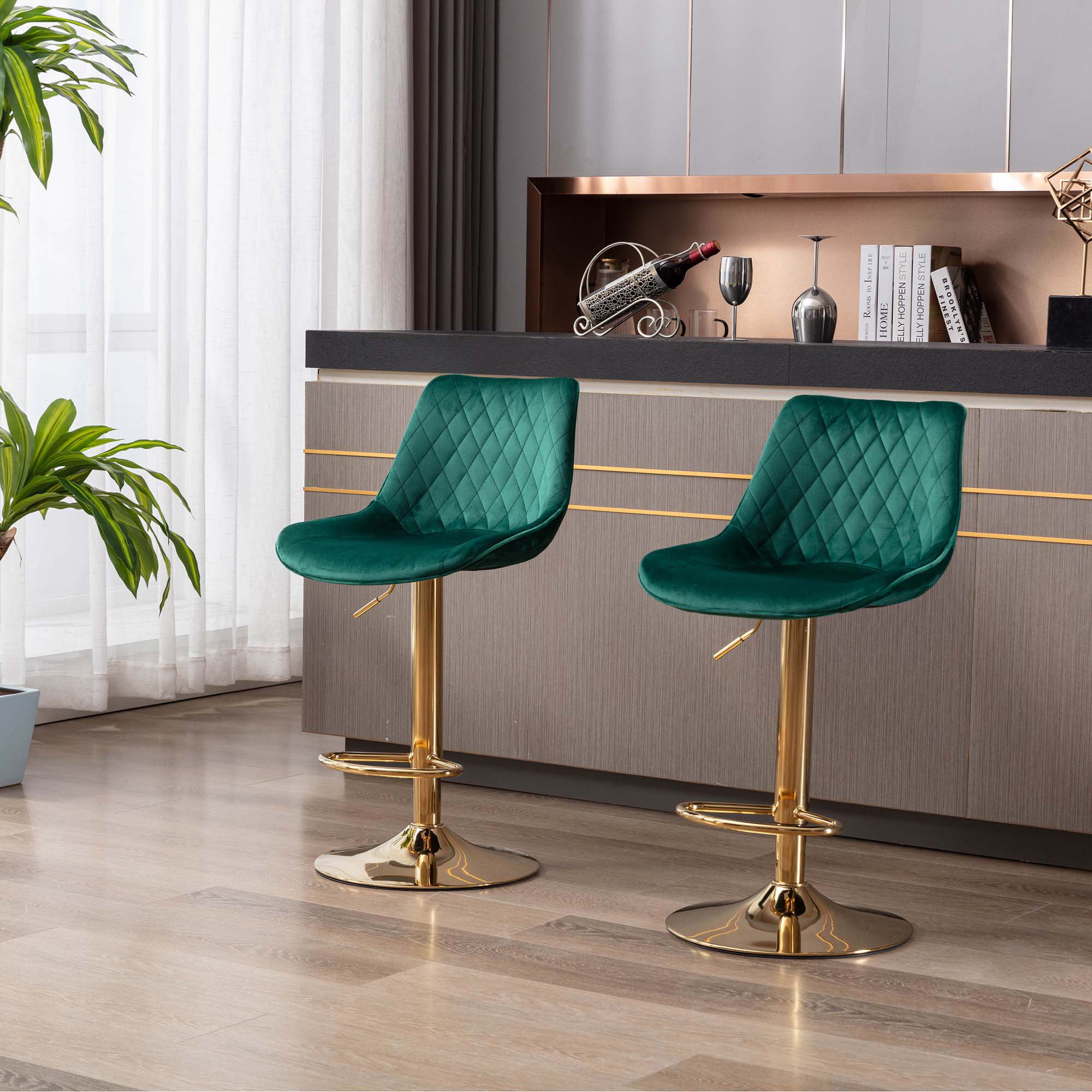 Mercer41 Set Of 2 Bar Stools,With Chrome Footrest And Base Swivel ...