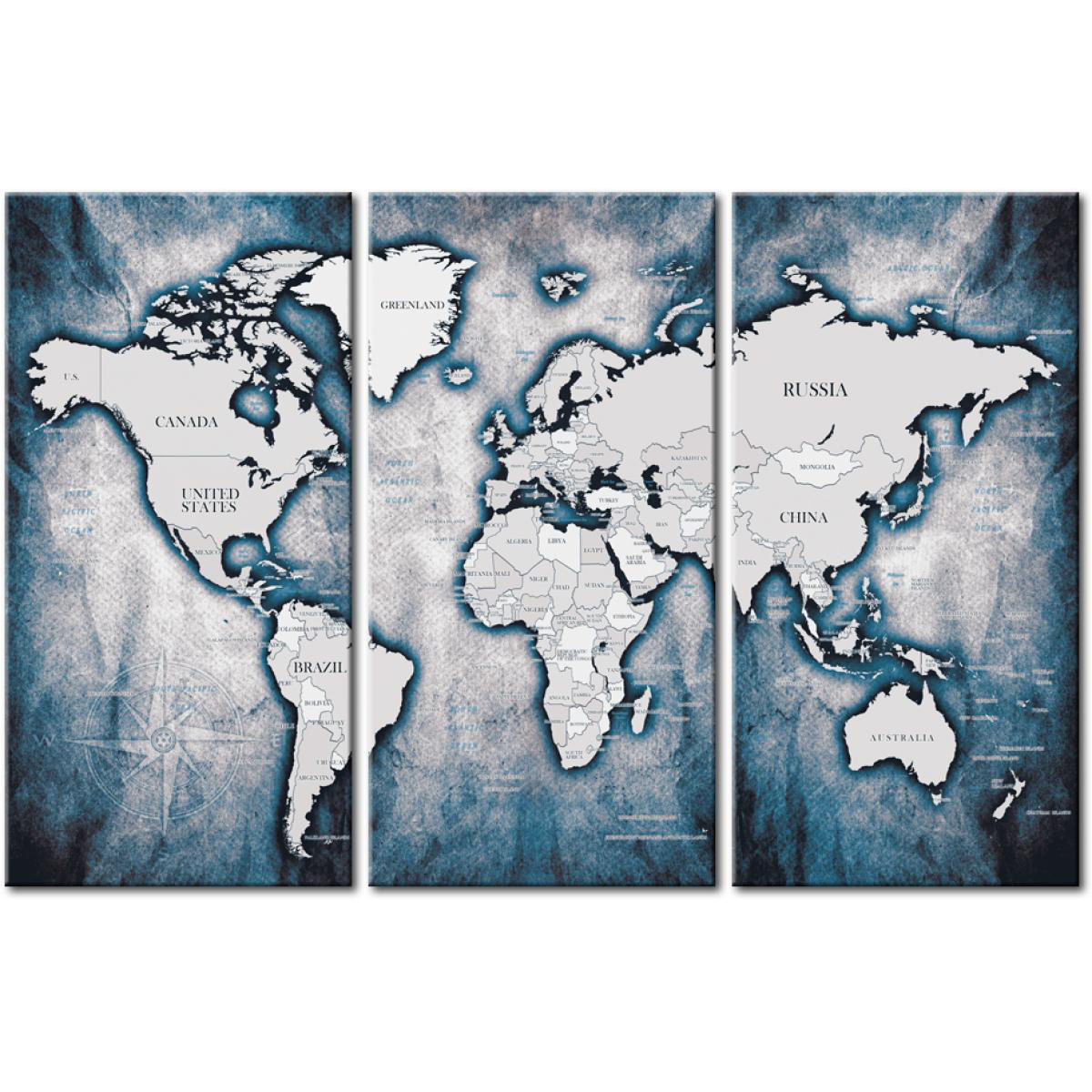 East Urban Home World Map: Ink Triptych - 3 Piece Wrapped Canvas Print ...