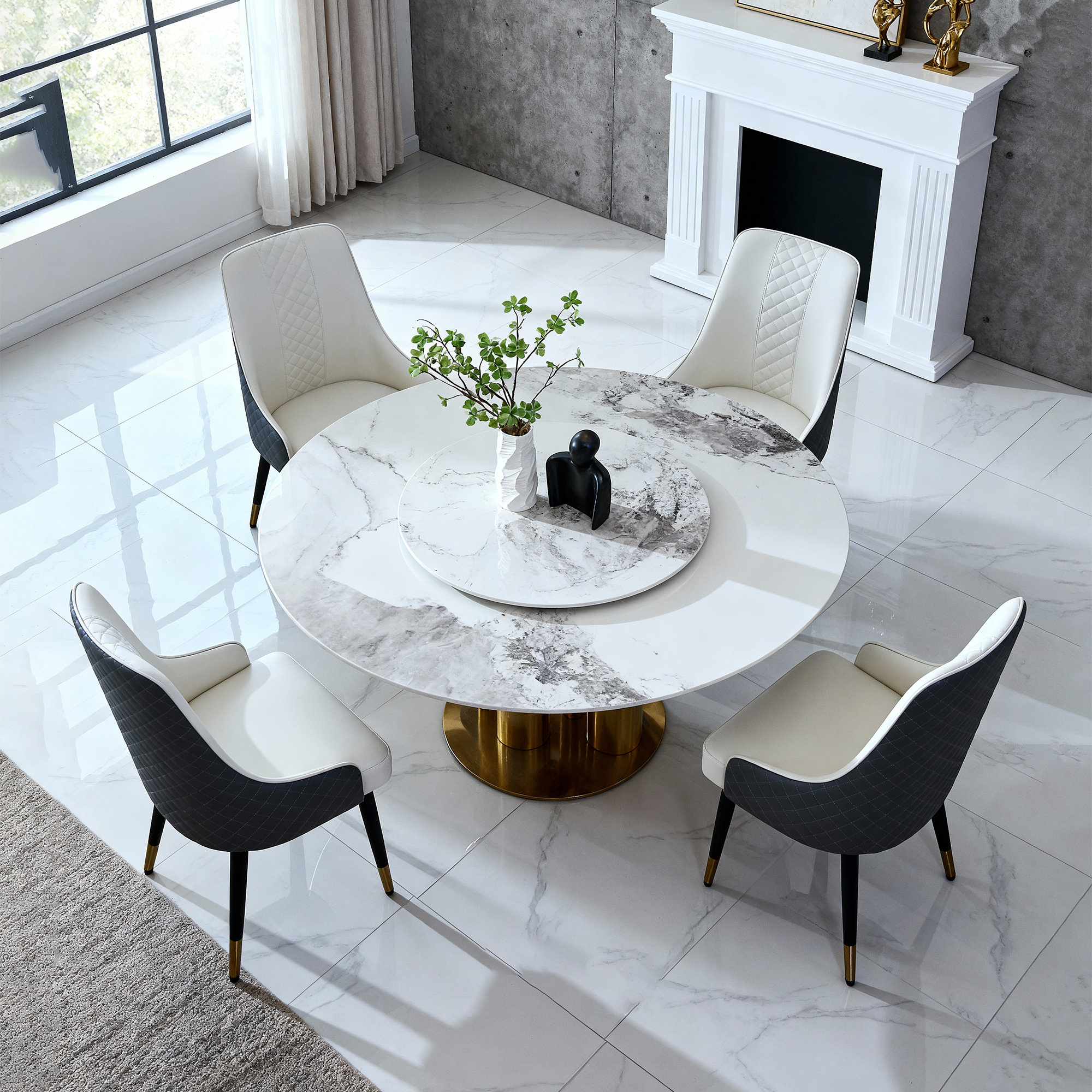 17 Stories Modern Dining Table Sets With Rotating Lazy Susan, Stainless ...