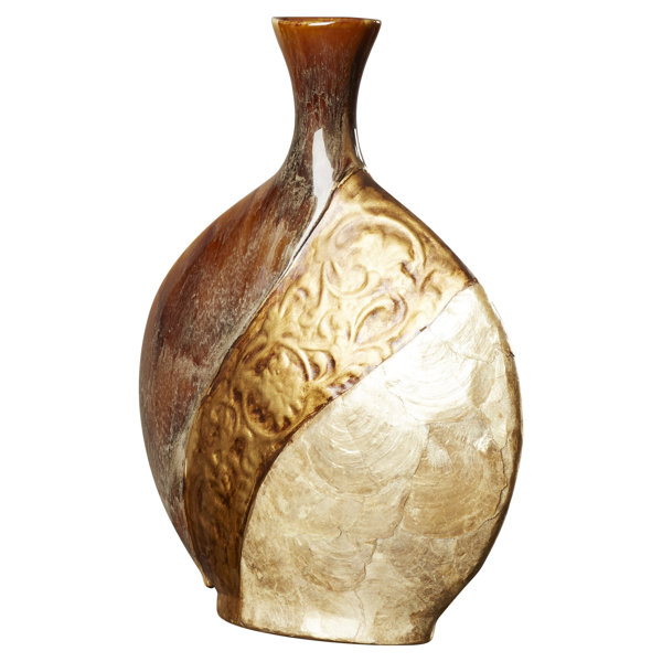 World Menagerie Brahim Pot-Shaped Ceramic/Capiz Shell Vase in Brown ...