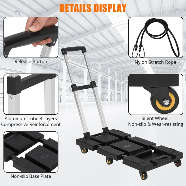 Zstar Folding Hand Truck, With Telescoping Handle And 2 Rubber Wheels ...