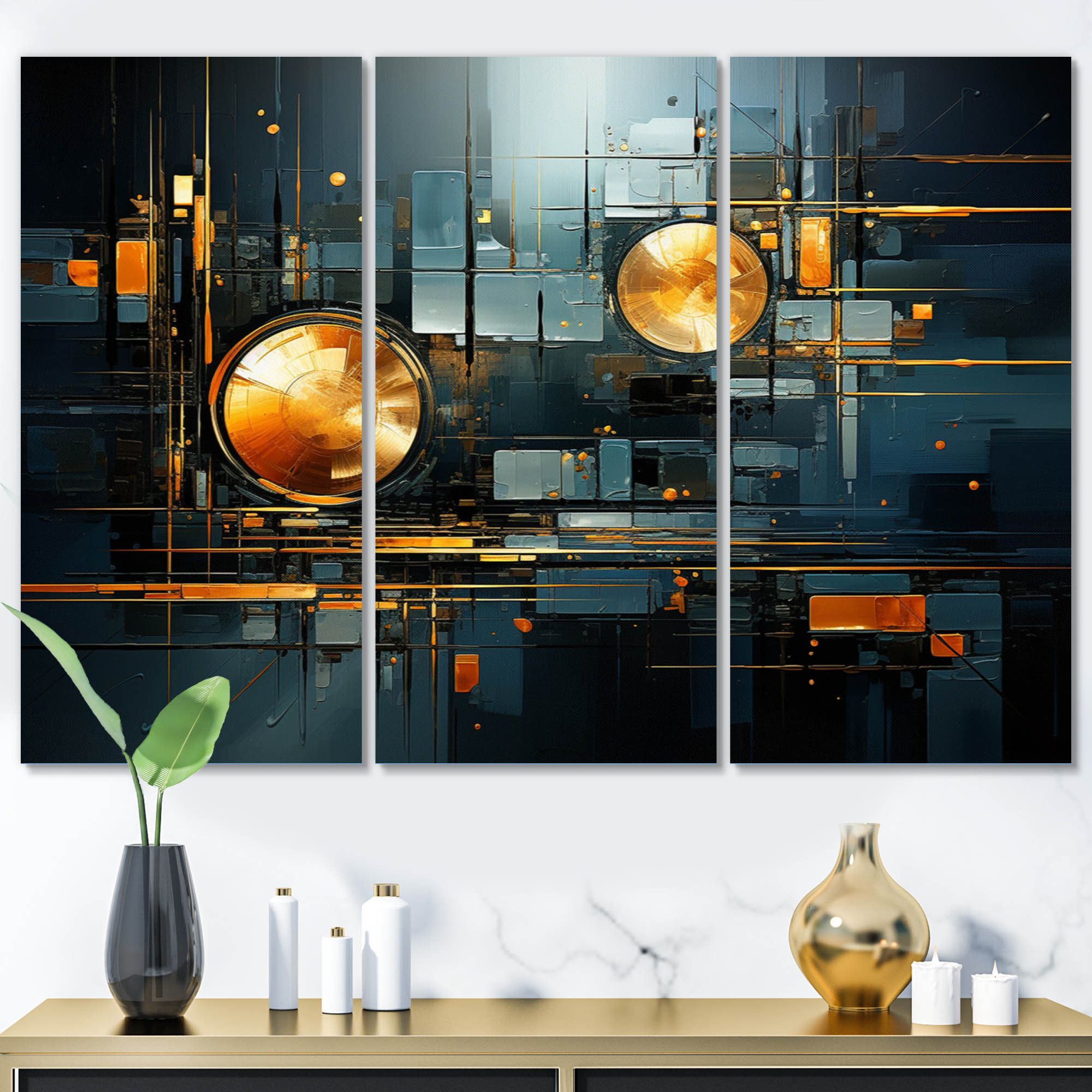 Winston Porter Gold Teal Abstract Fractal Collage Reflections I On ...