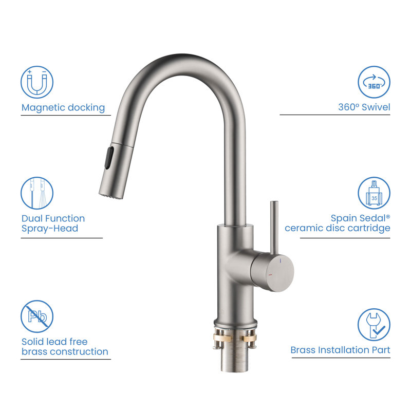 KIBI USA KIBI Luxe Pull Down Kitchen Faucet with Soap Dispenser ...