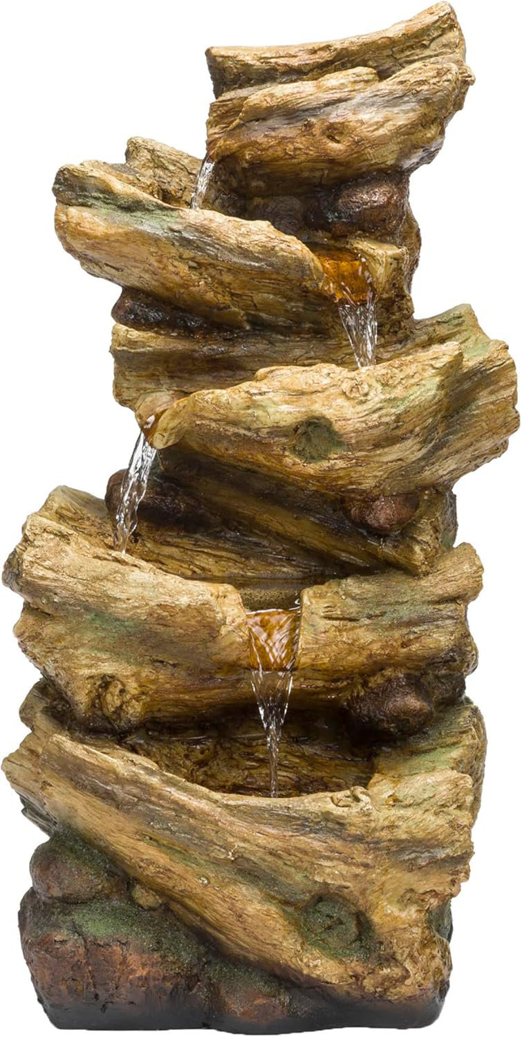 Ophelia & Co. 24" Outdoor 4-Tier Log Fountain with LED Lights ...
