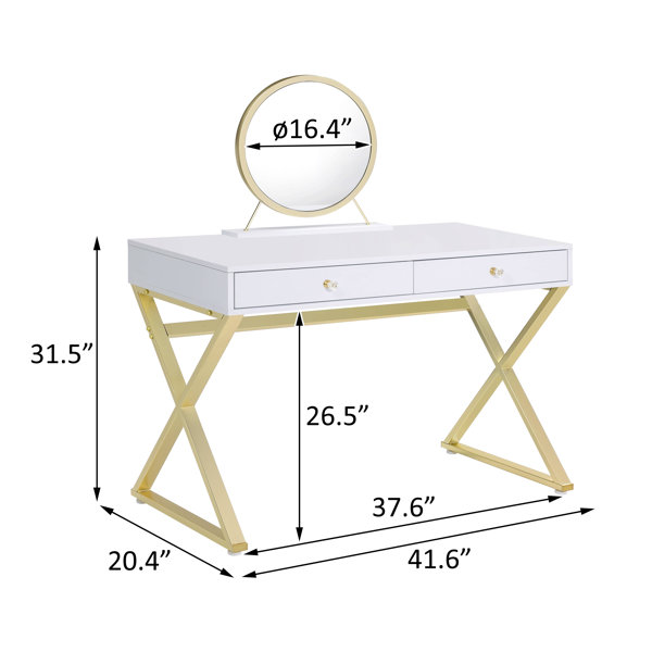Everly Quinn Lukaus 2 - Drawer Vanity Desk with Mirror in White and ...
