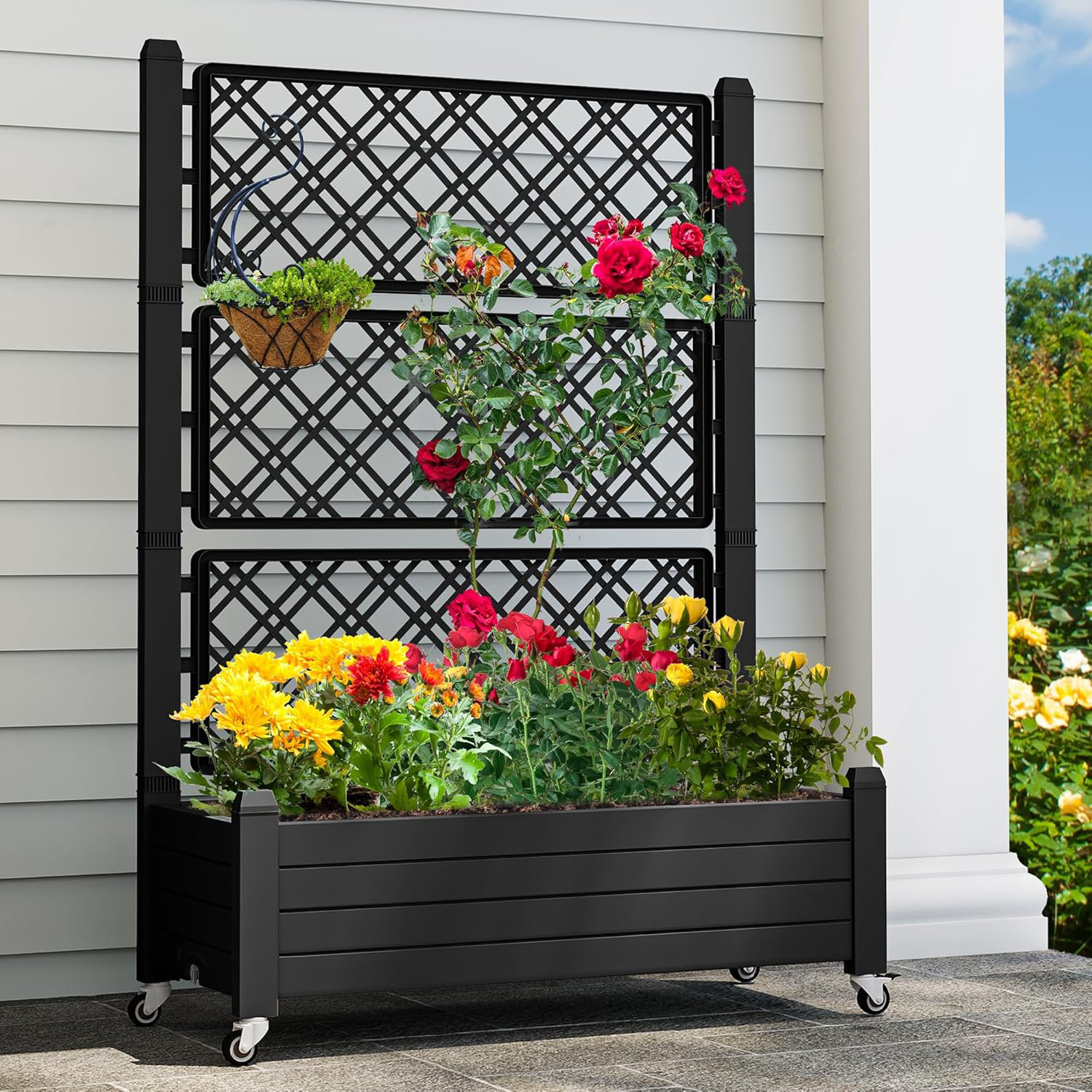 SOSHNA 3.6x1.5x5 FT Planter Box Trellis with Wheels, Large Outdoor ...