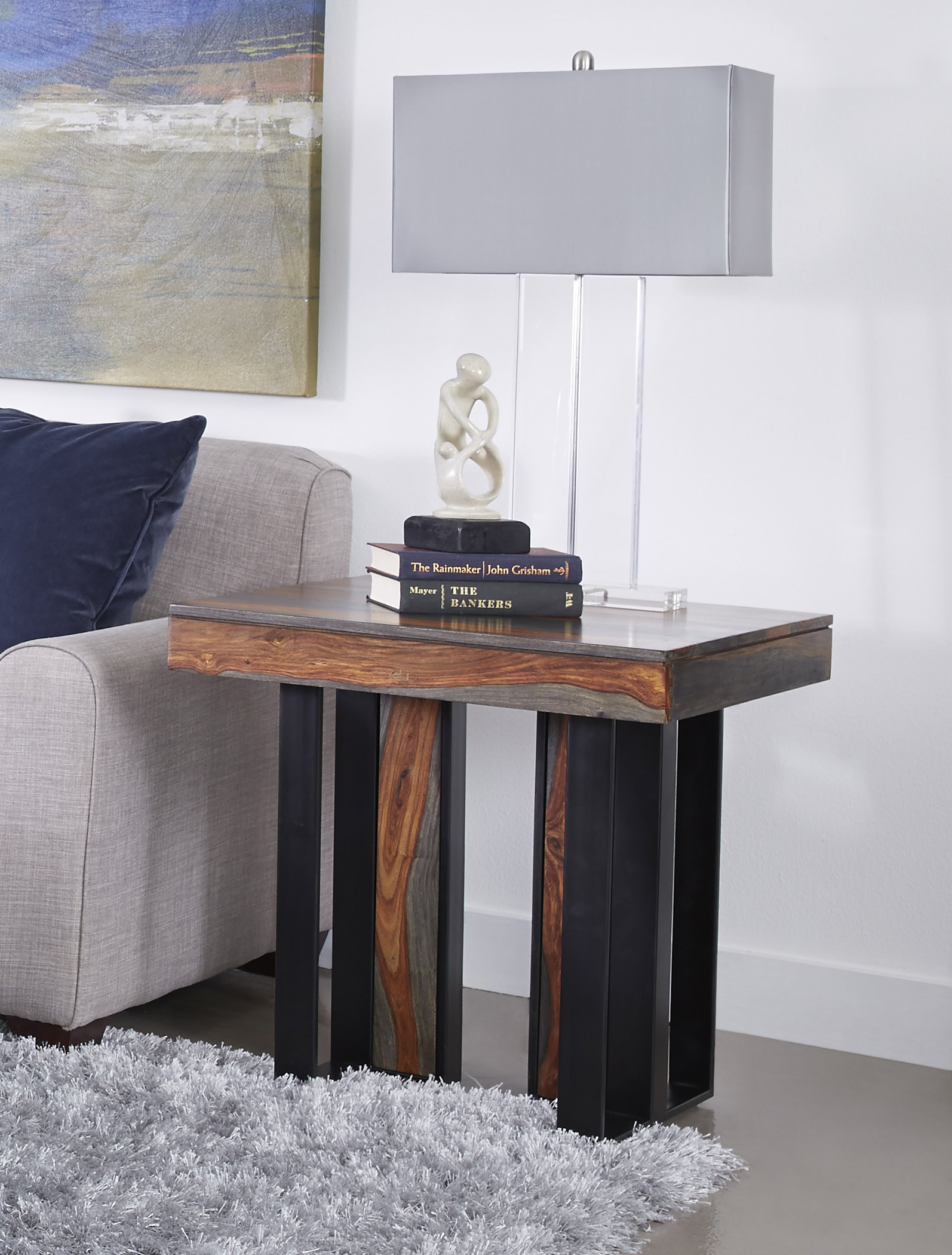 Loon Peak Cole And Grey Sheesham Wood Geometric Brown Side End Accent Table With T- Shaped Black ...