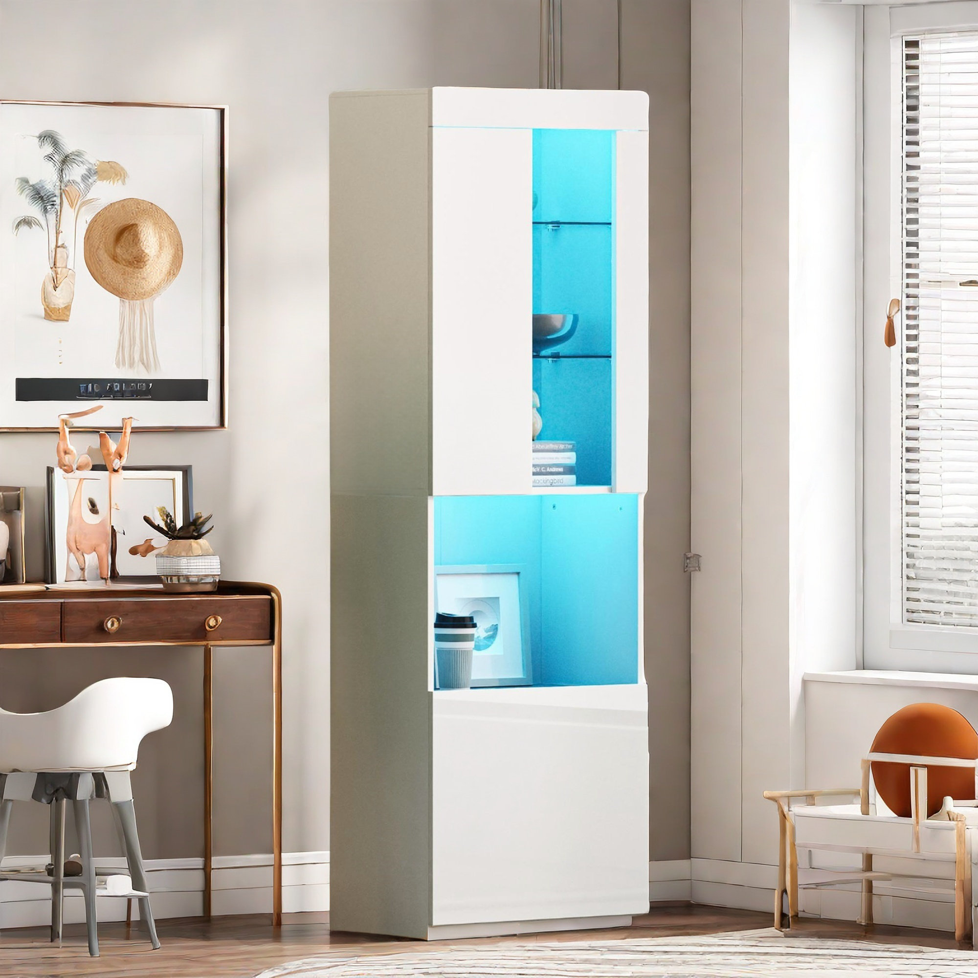 RADIANT DECOR High Gloss Storage Cabinet With Led Lights, Acrylic Door ...