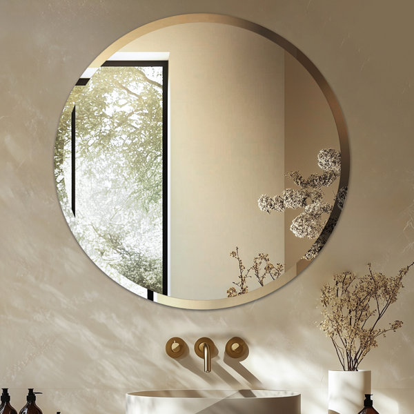 Wrought Studio™ 24 Inch Frameless Round Circle Beveled Wall Glass ...