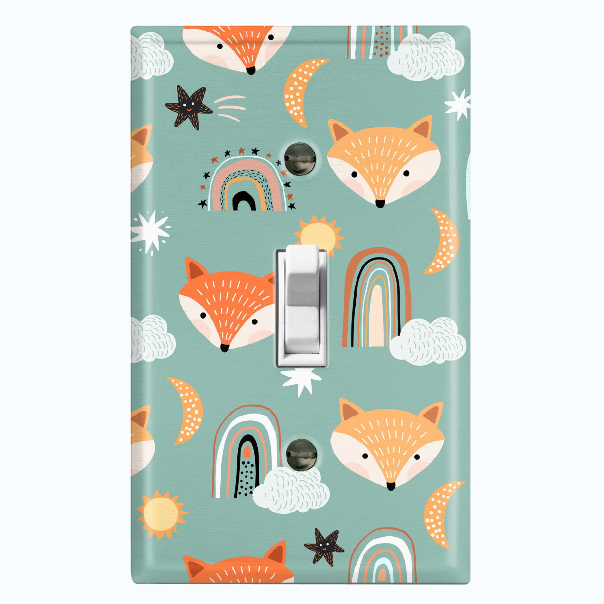WorldAcc Cute Fox Nursery Teal Nature Themed 1 - Gang Wall Plate | Wayfair